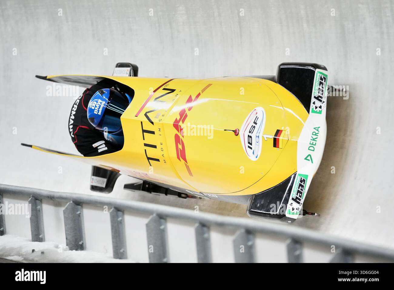 Germany's Francesco Friedrich pilots his bobsleigh during a training ...