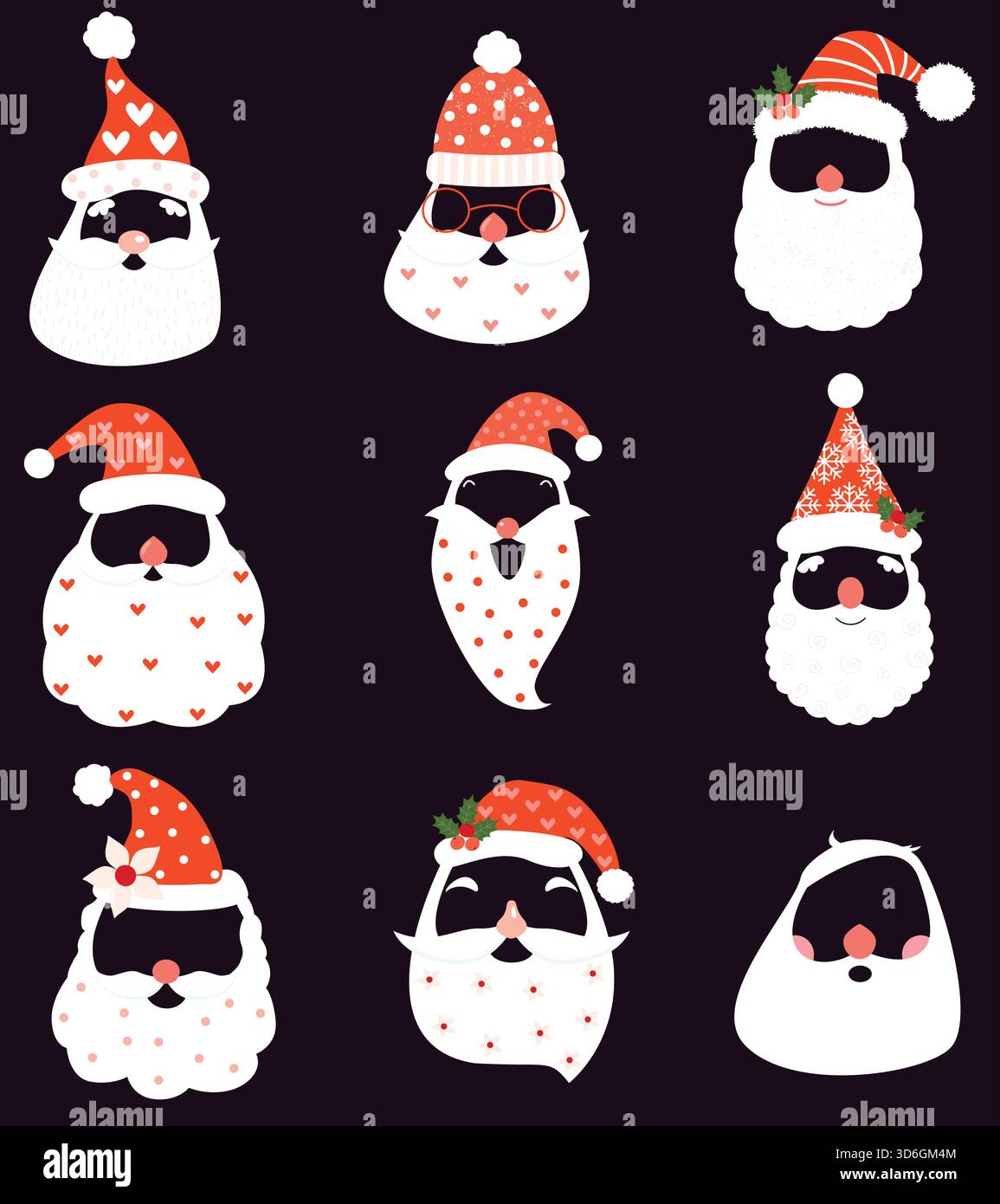 Funny Christmas vector set with Santa hats, beard and mustaches and ...