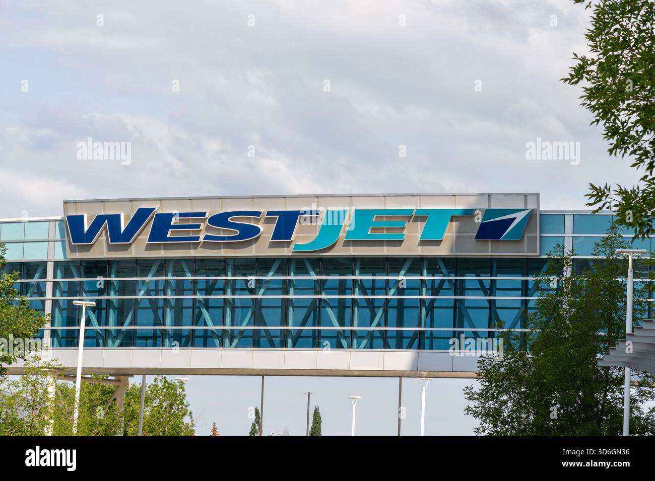 Close up of WestJet sign on the building at its World Headquarters in ...