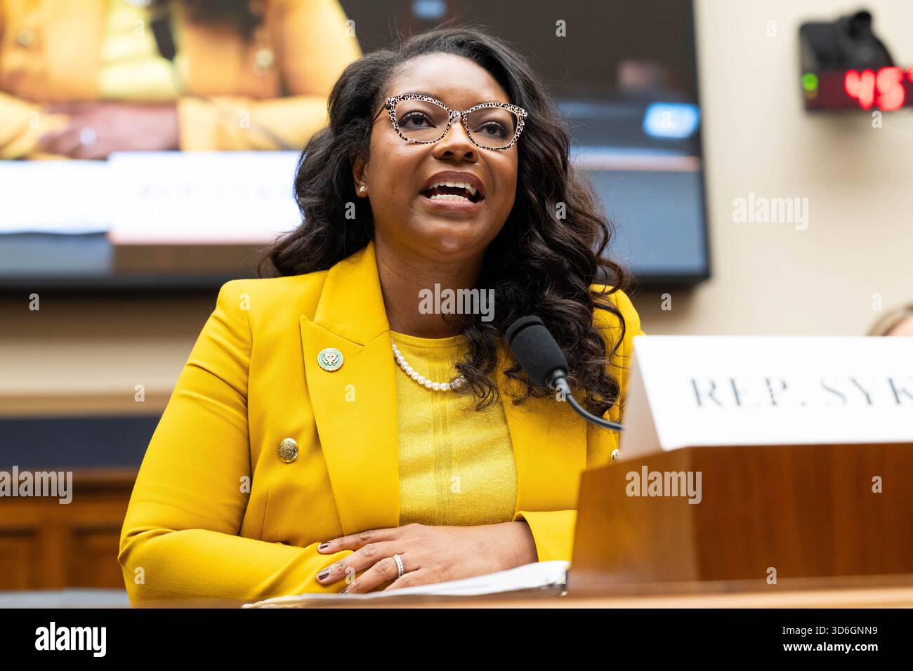 U.S. Representative Emilia Sykes (D-OH) speaking at a hearing of the ...