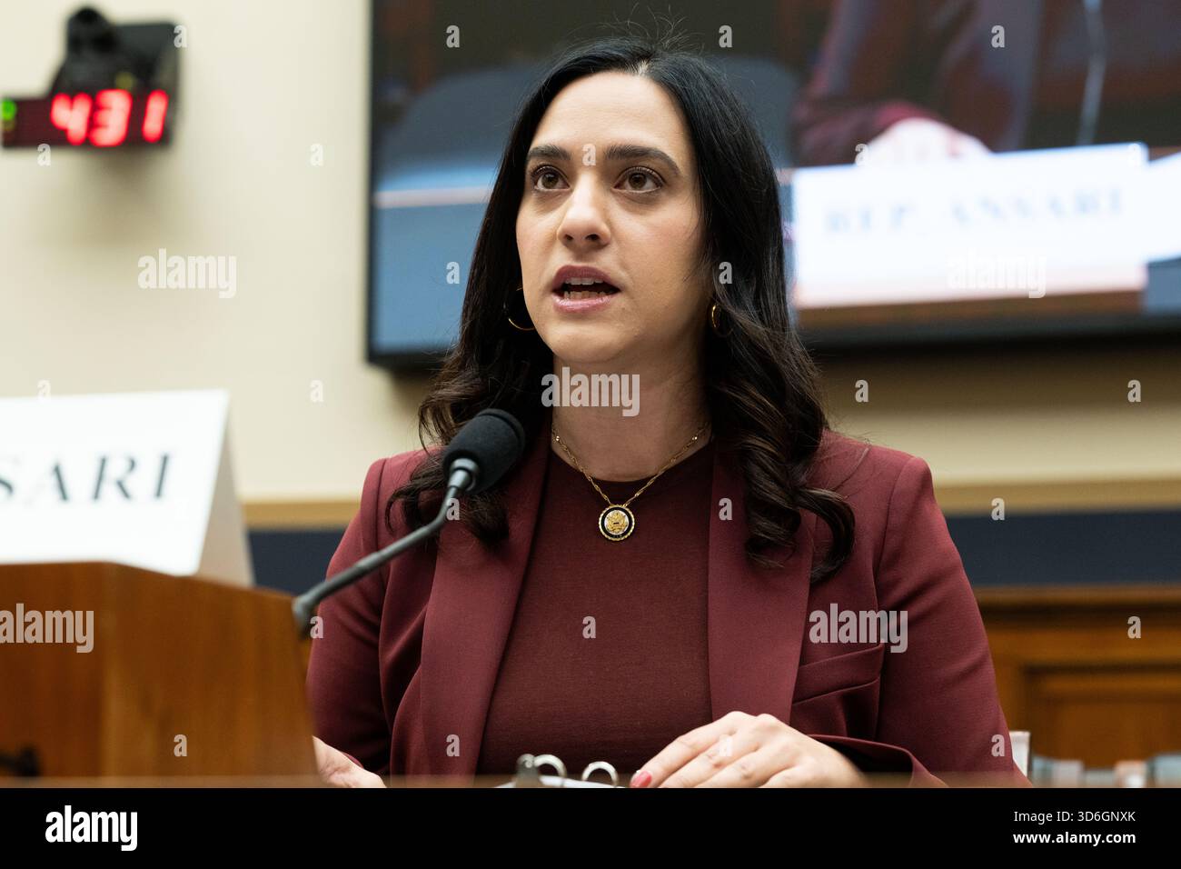 U.S. Representative Yassamin Ansari (D-AZ) speaking at a hearing of the ...