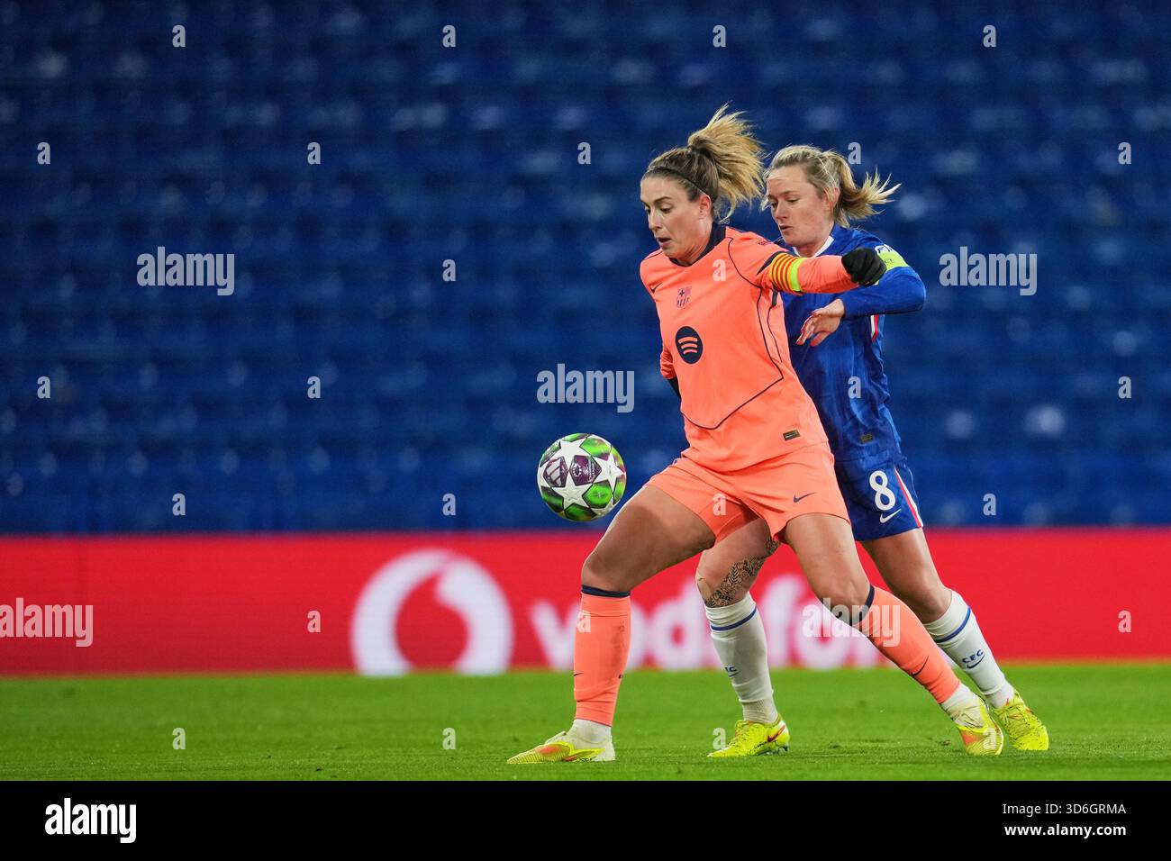 Barcelona's Alexia Putellas shields the ball from Chelsea's Erin ...