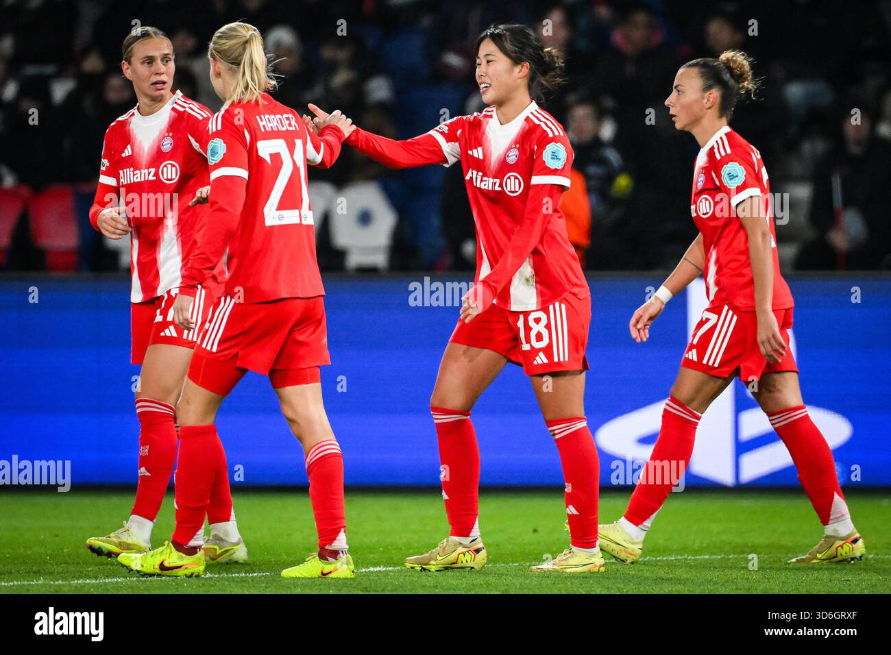Momoko TANIKAWA of Bayern Munich celebrate his goal with teammates ...