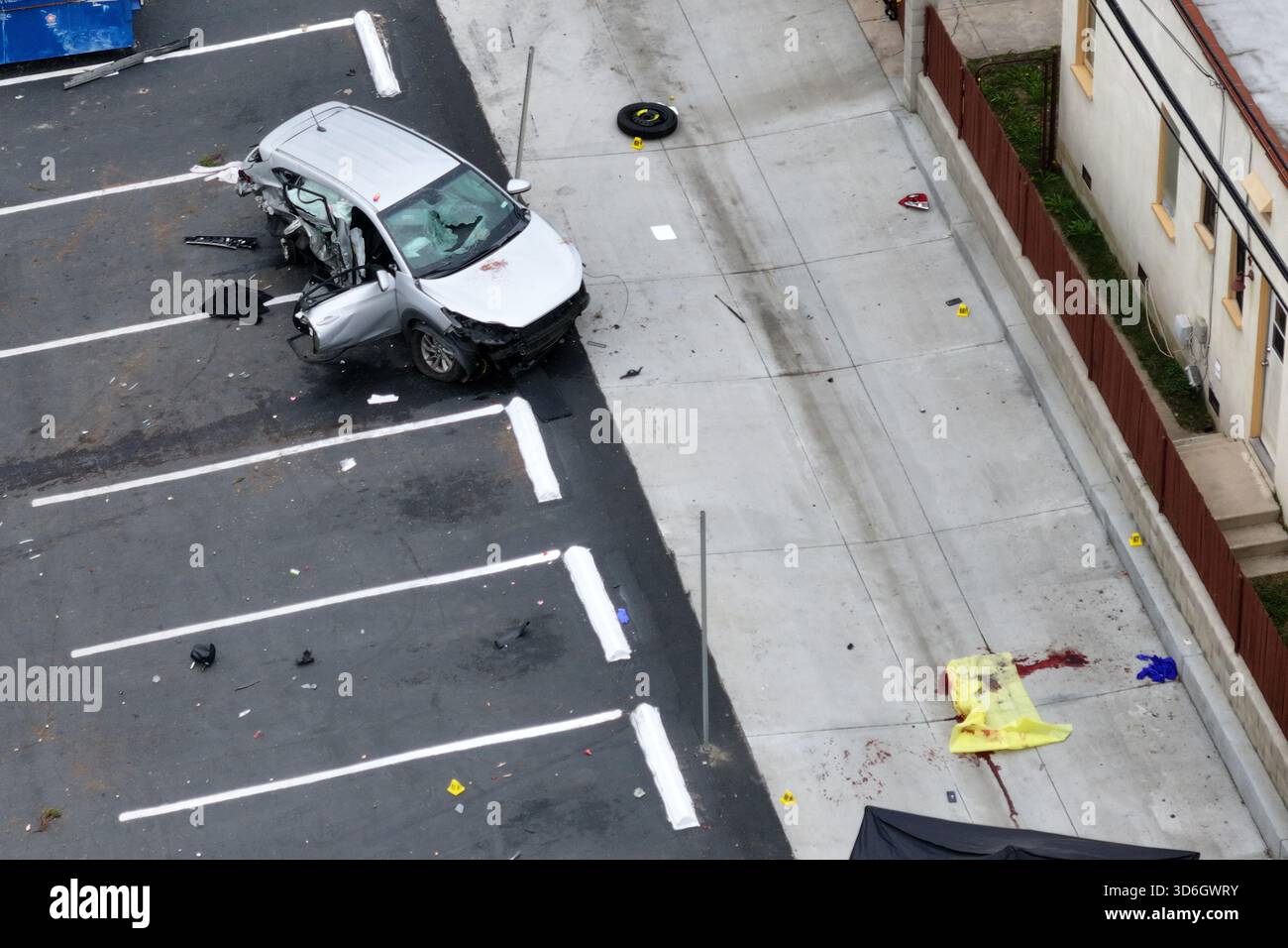 An aerial view of a fatal crash site resulting from a pursuit involving ...