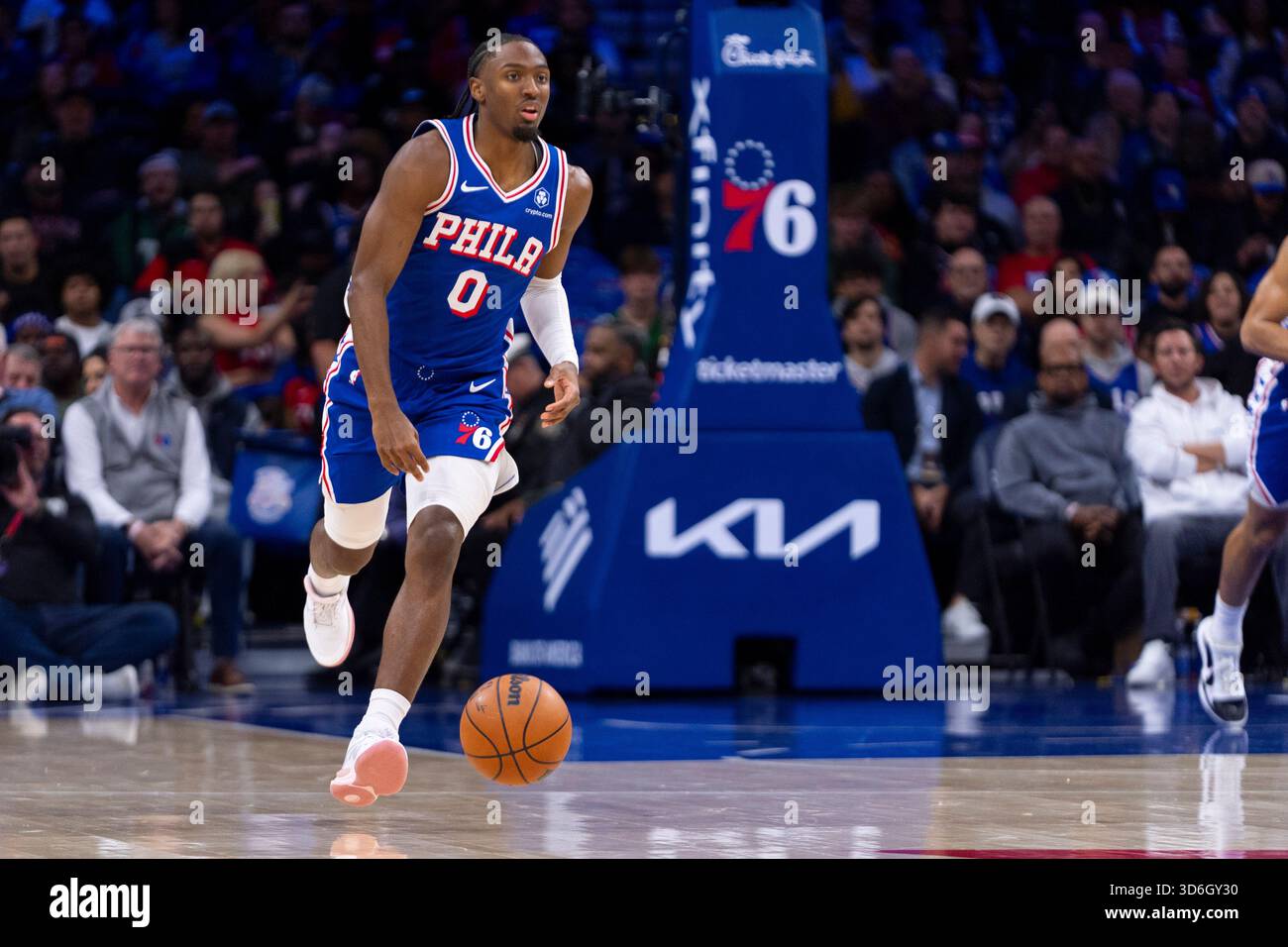 Philadelphia 76ers' Tyrese Maxey in action during an NBA basketball ...