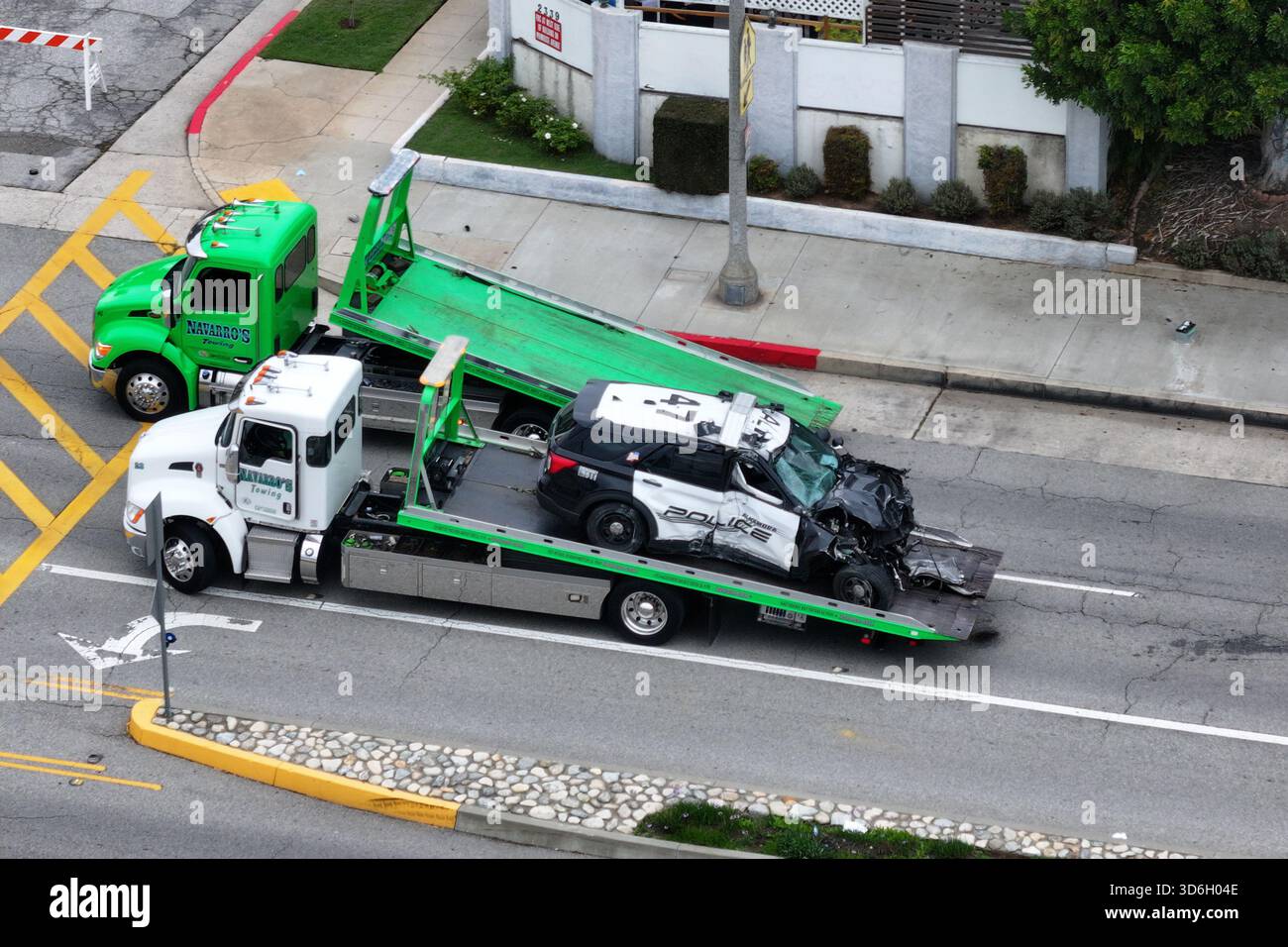 An aerial view of a fatal crash site resulting from a pursuit involving ...