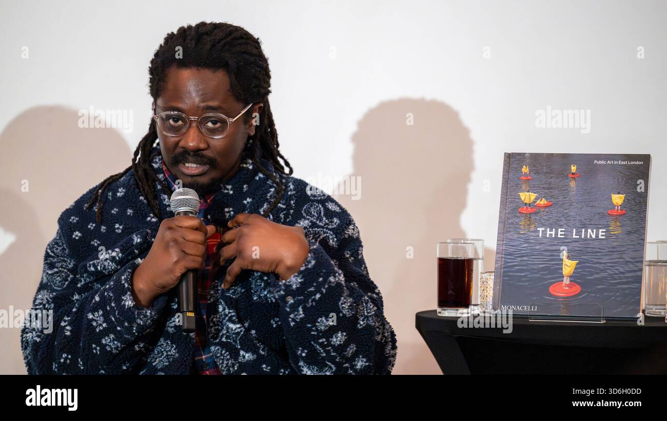 London, UK. 20 November 2025. Artist Larry Achiampong speaks at the ...