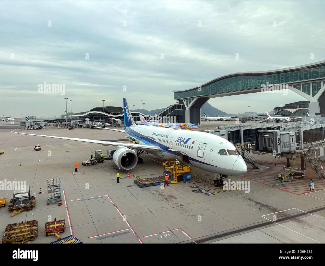 All Nippon Airways Boeing 787 Dreamliner aircraft parked at a gate with ...