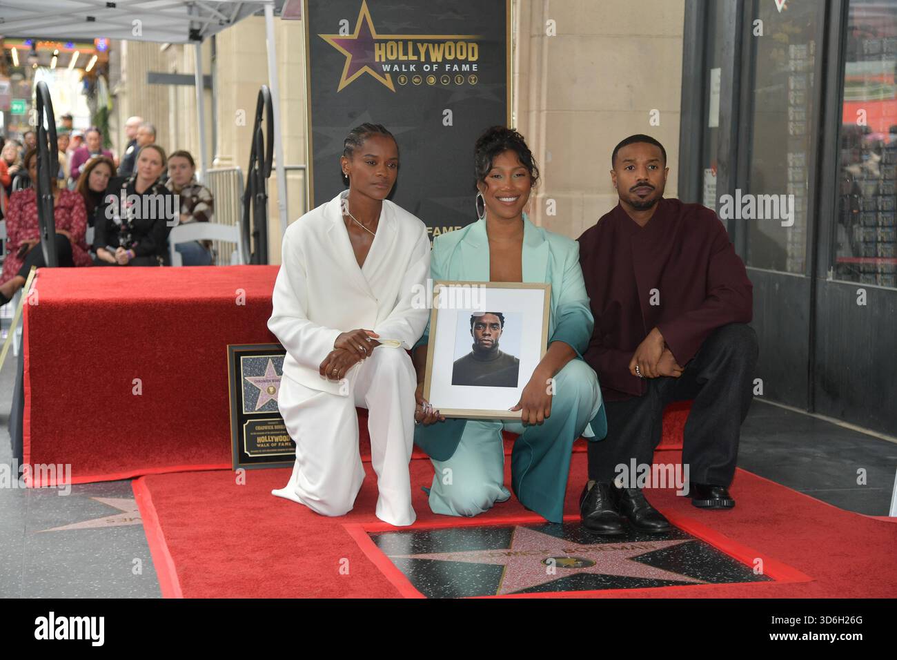 Letitia Wright, from left, Taylor Simone-Boseman and Michael B. Jordan ...