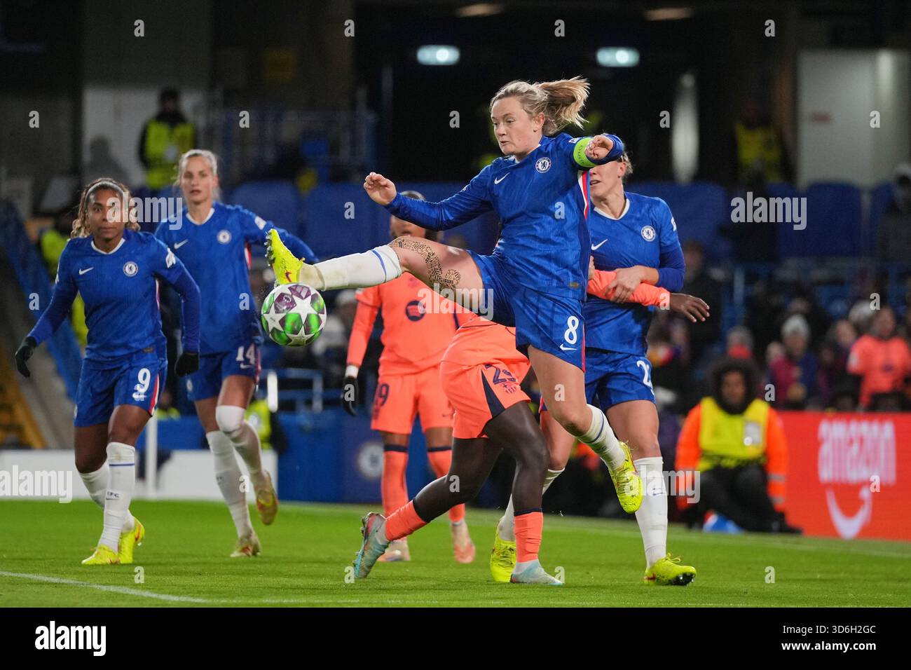 Chelsea's Erin Cuthbert clears the ball away from the box during the ...