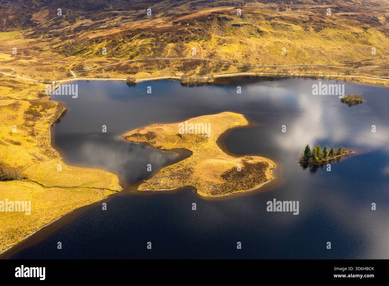 An aerial view of small islands in Loch Tarff. This is to the east of ...