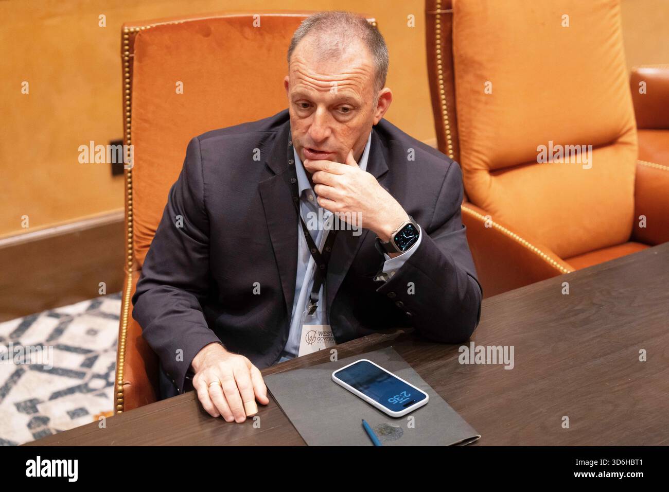 Hawaii Gov. Josh Green takes questions from media during the Western ...