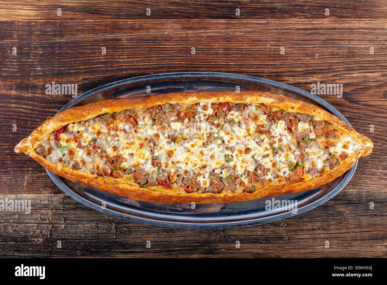 Kusbasi pide pita with cheese meat as traditional turkish meal. Turkish ...