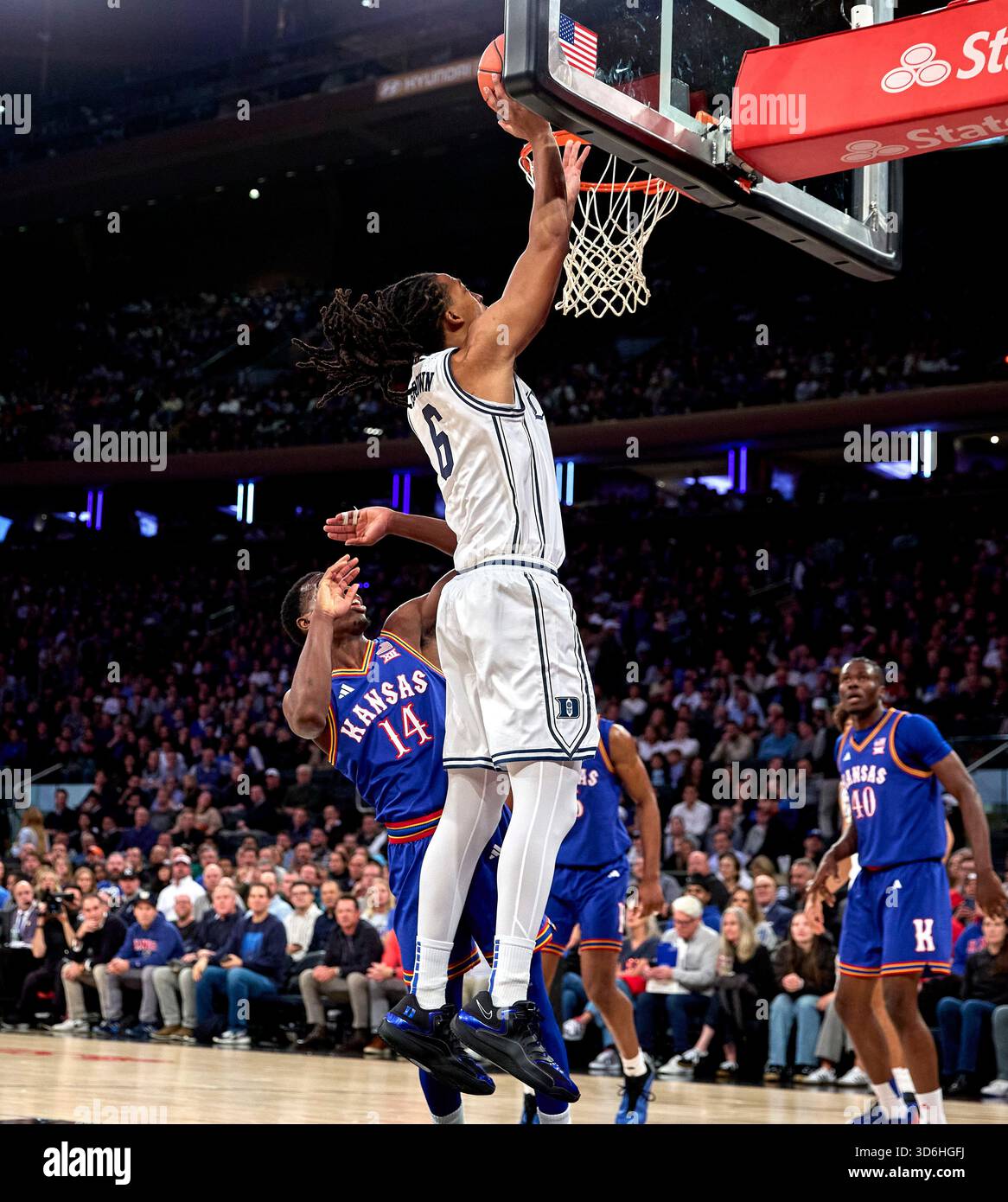 Duke Blue Devils forward Maliq Brown (6) scores a basket against the ...