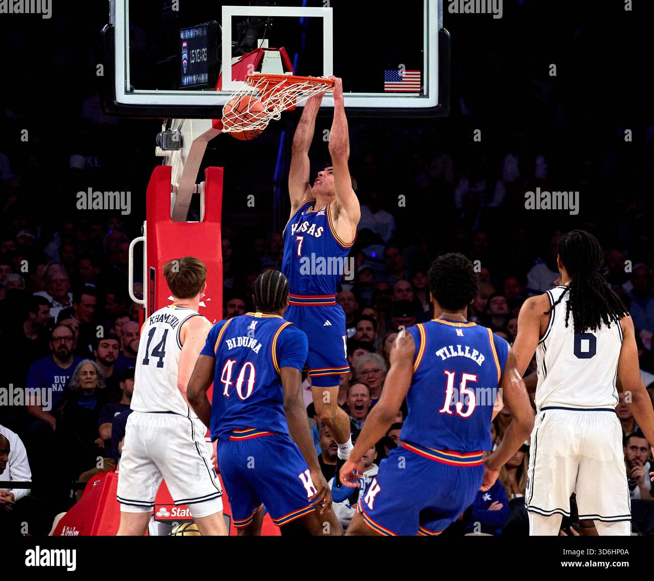 Kansas Jayhawks guard Kohl Rosario (7) dunks against the Duke Blue ...