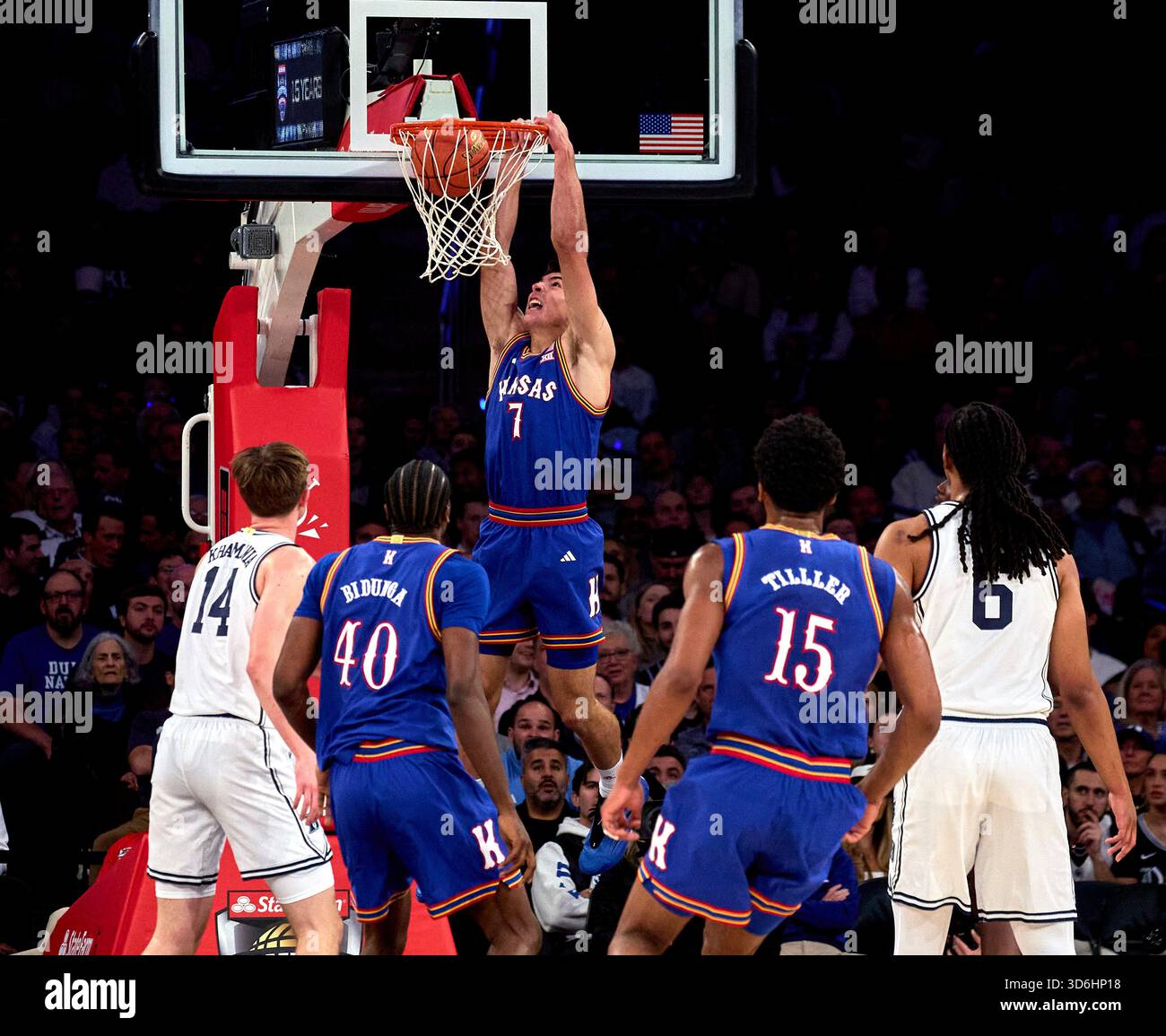 Kansas Jayhawks guard Kohl Rosario (7) dunks against the Duke Blue ...