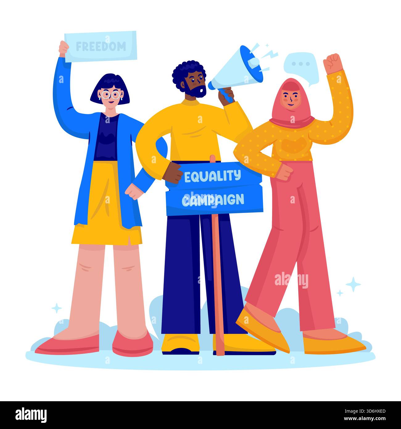Diverse People Joining Equality Campaign Vector Illustration Stock ...