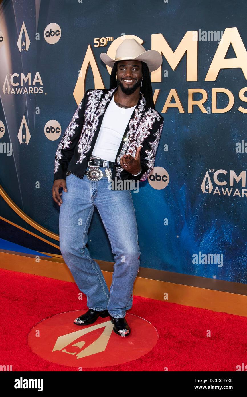 Shaboozey walks the red carpet before the “The 59th Annual CMA Awards ...