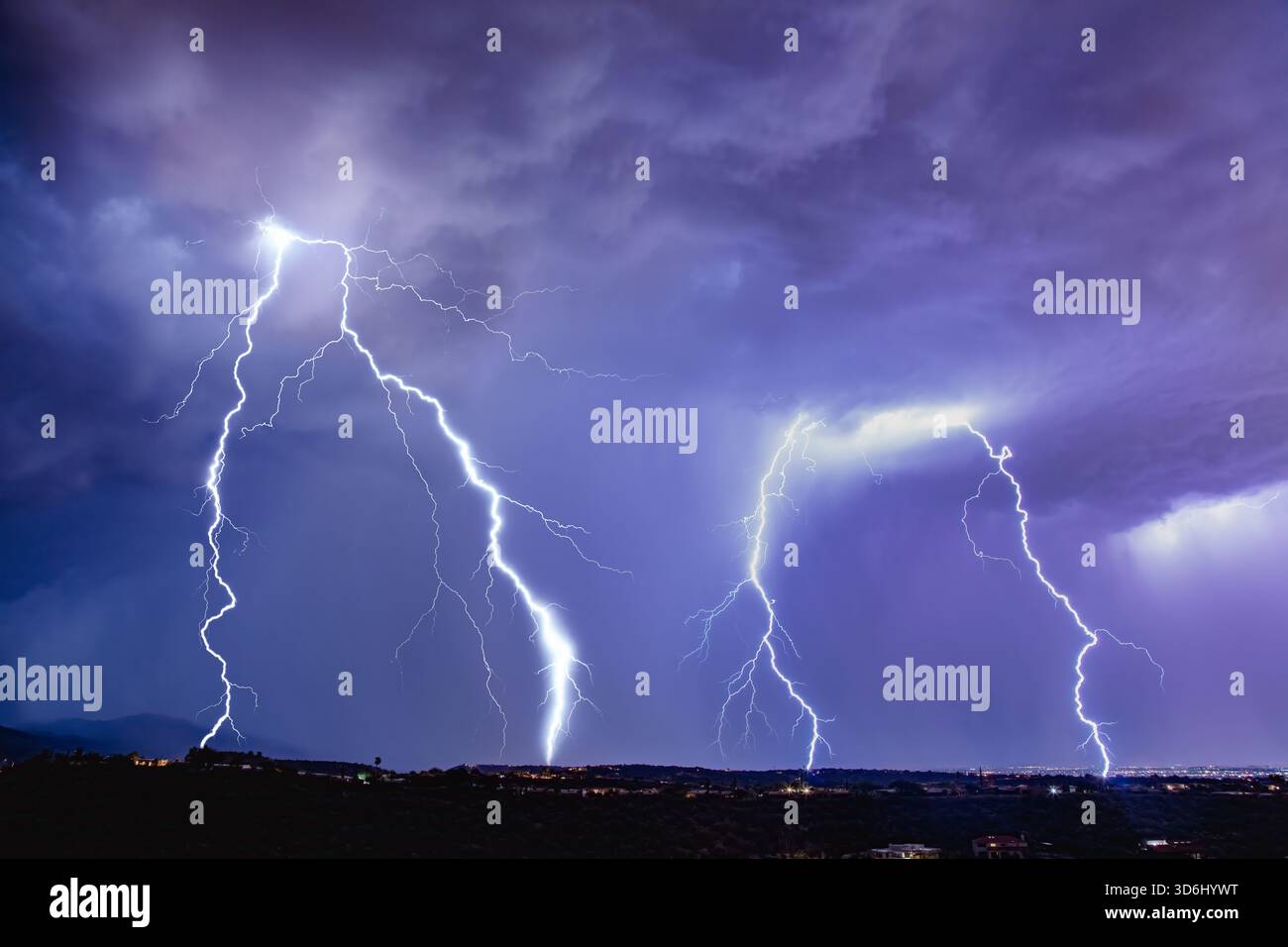 Dramatic lightning over the city of Tucson, Arizona, USA Stock Photo ...