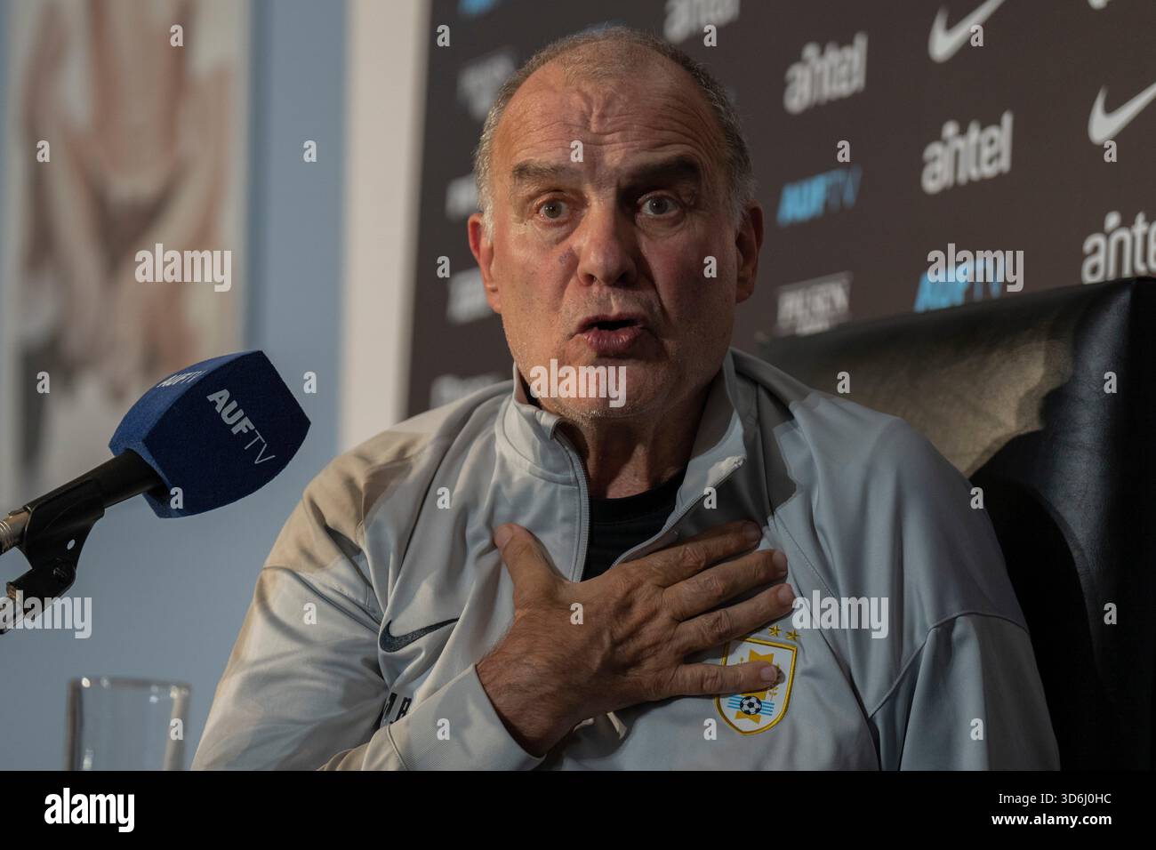 Uruguay national soccer team coach Marcelo Bielsa gestures during a ...