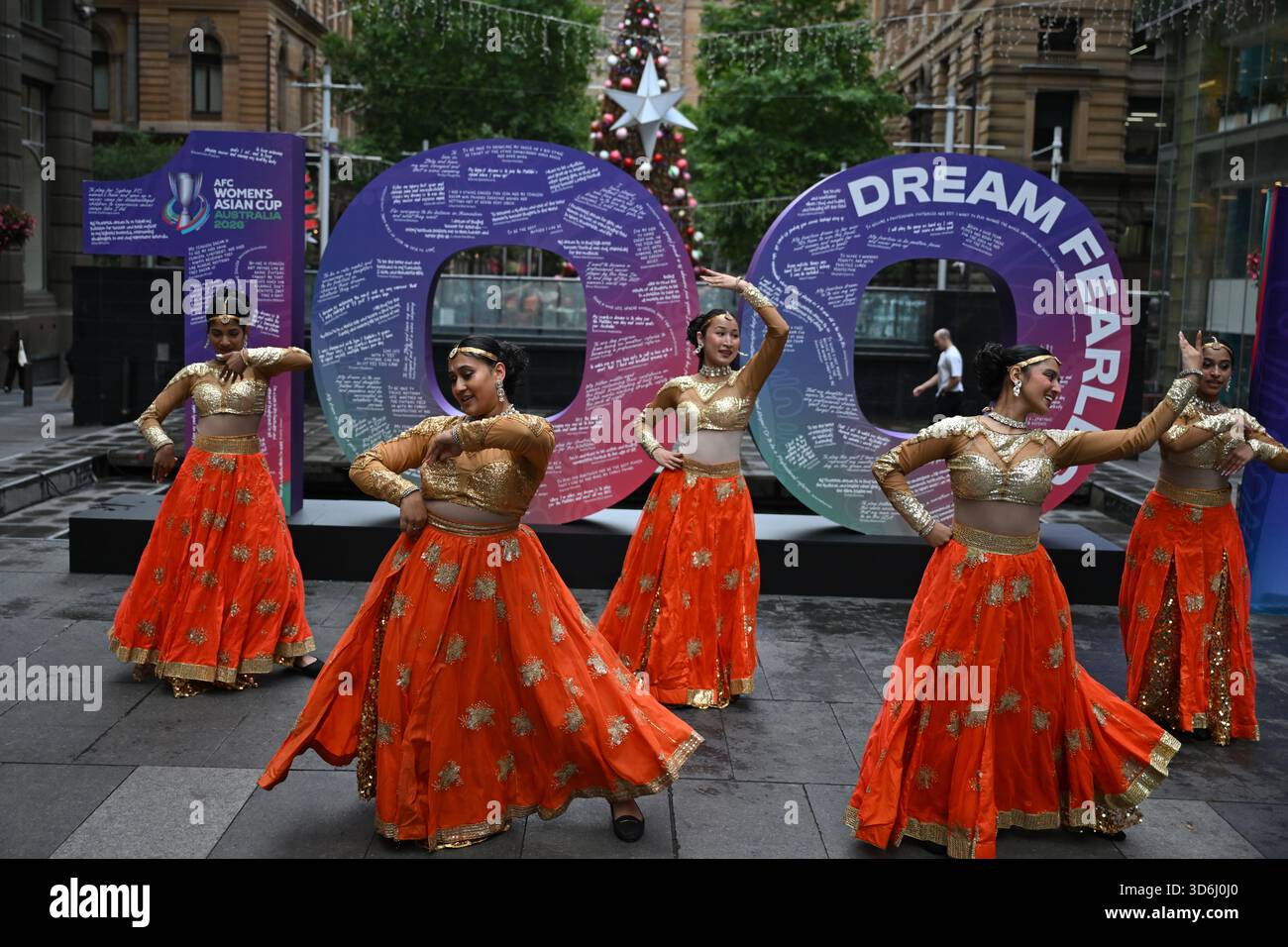 Asian dancers perform during the 100 Days to Go for the AFC Women’s Asian Cup 2026 at Martin ...