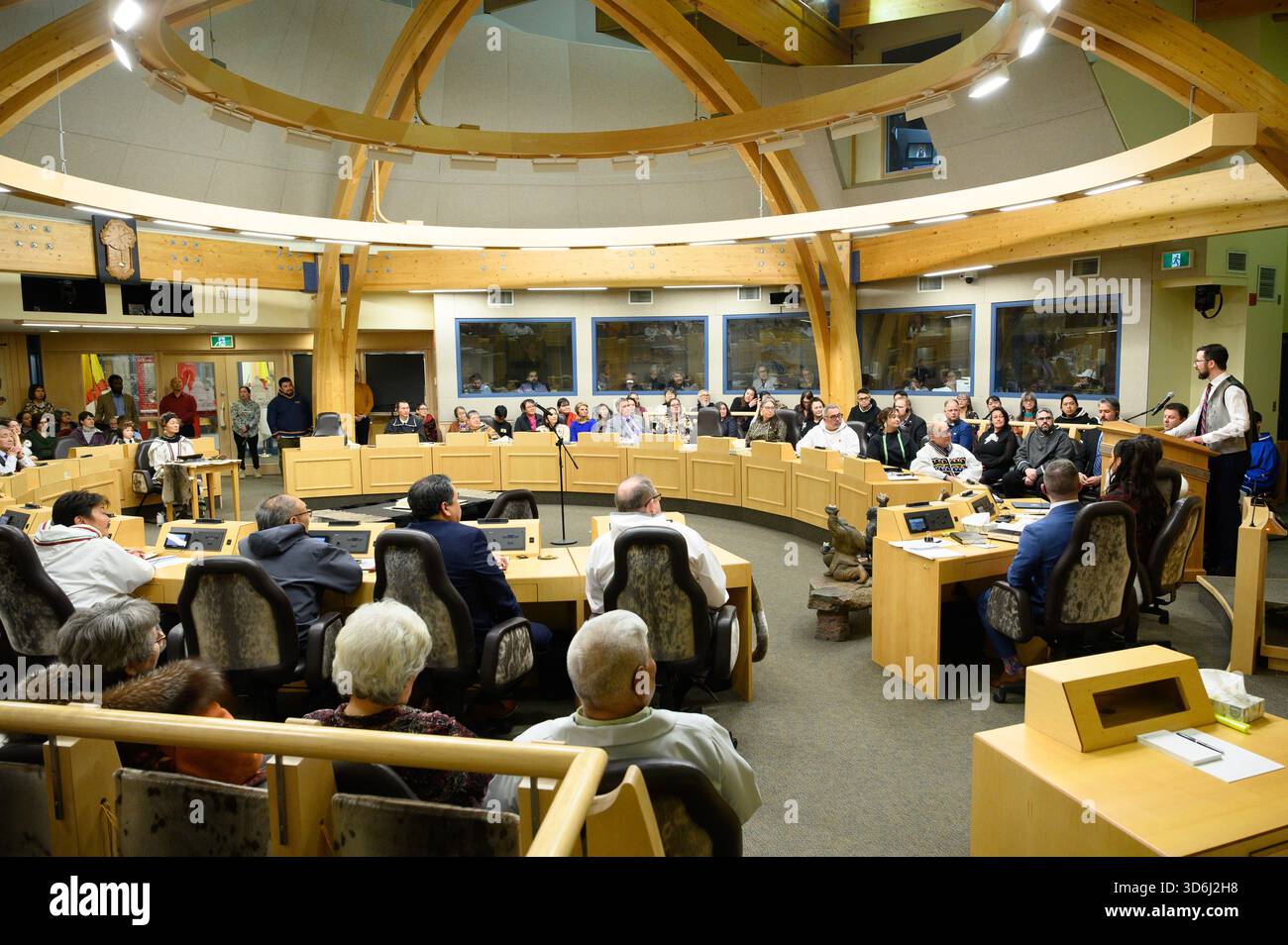 Nunavut Premier John Main speaks during a swearing-in ceremony in ...