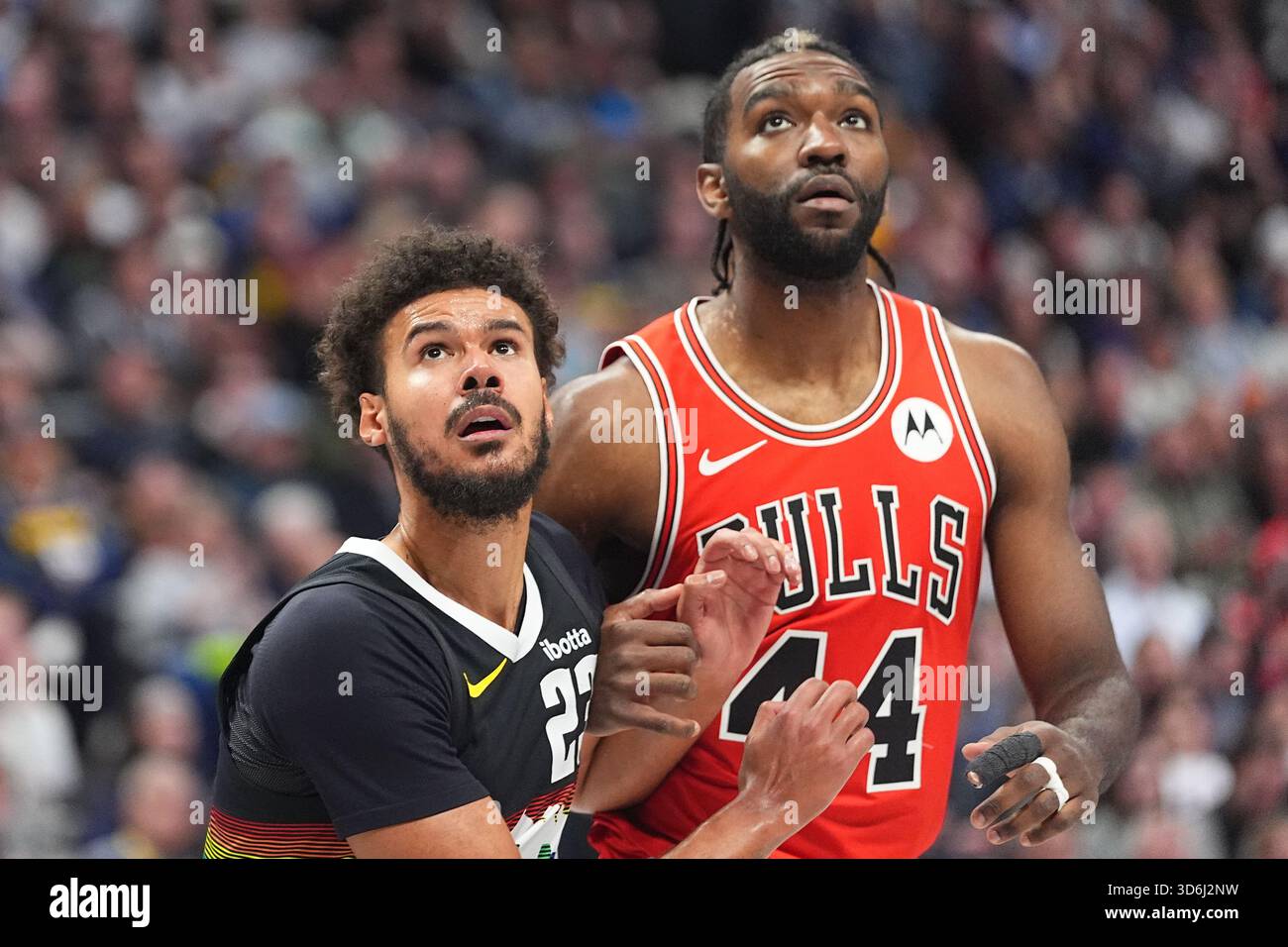 Denver Nuggets forward Cameron Johnson (23) and Chicago Bulls forward ...