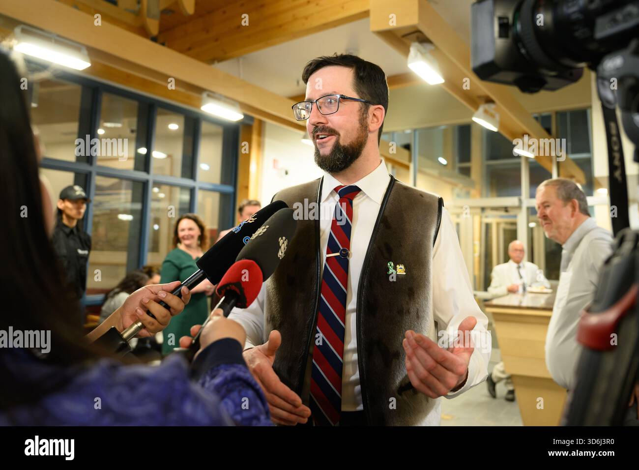 Nunavut Premier John Main speaks to media following a swearing-in ...