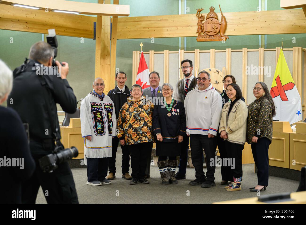 Nunavut Premier John Main poses for a group photo alongside members of ...