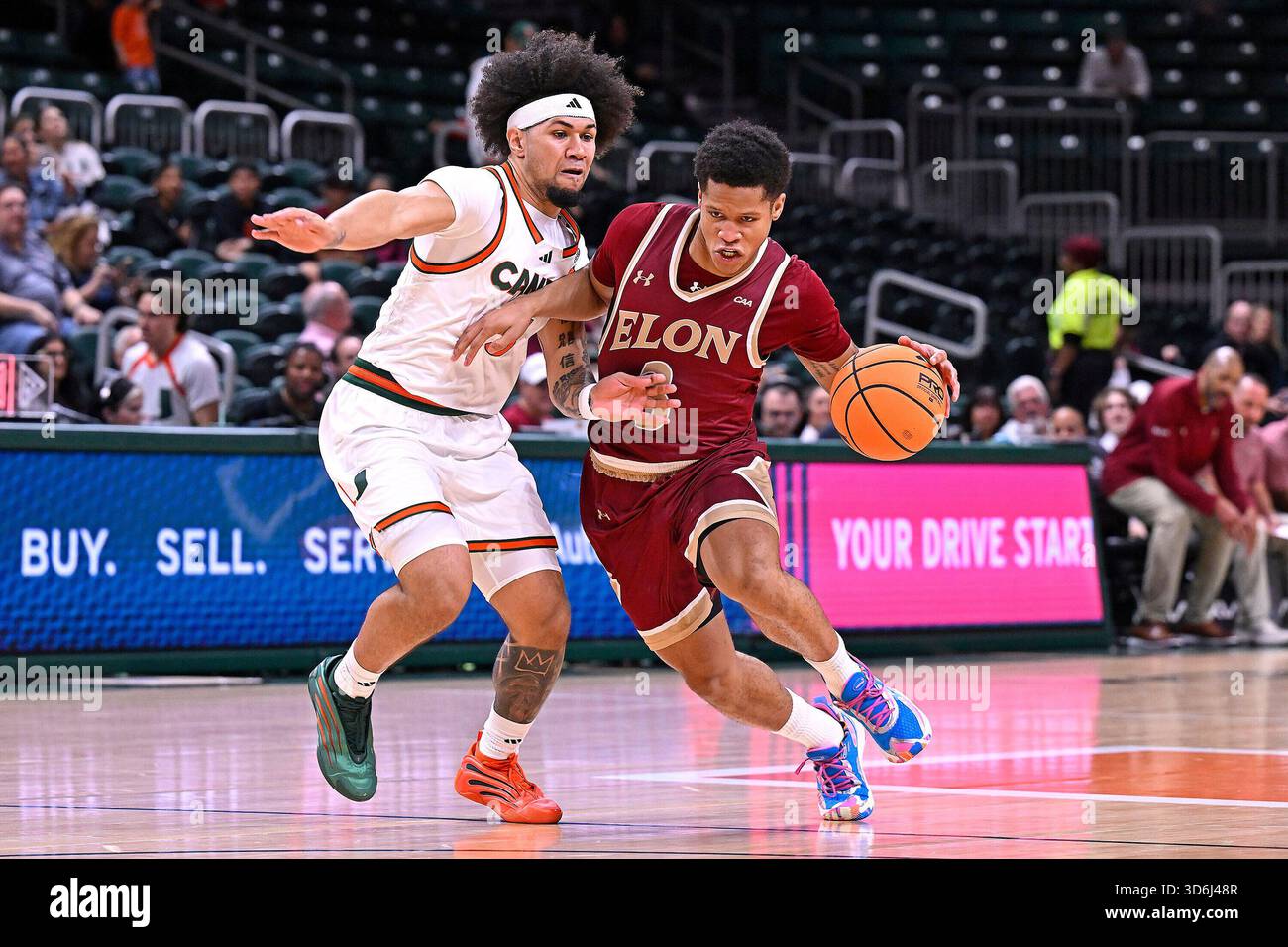 CORAL GABLES, FL - NOVEMBER 20: Miami guard Tre Donaldson (3) defends ...