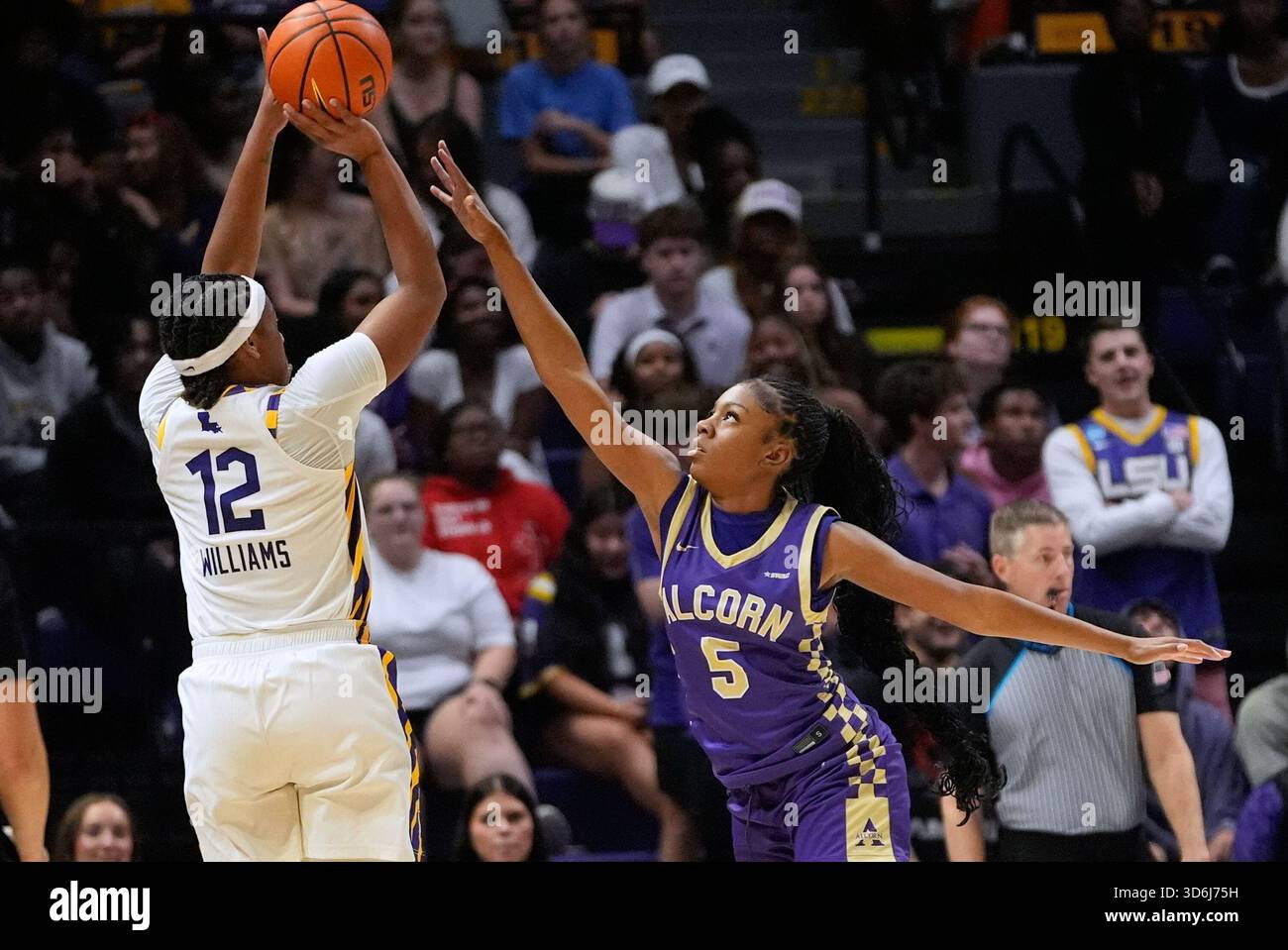 LSU guard Mikaylah Williams (12) shoots against Alcorn State guard ...