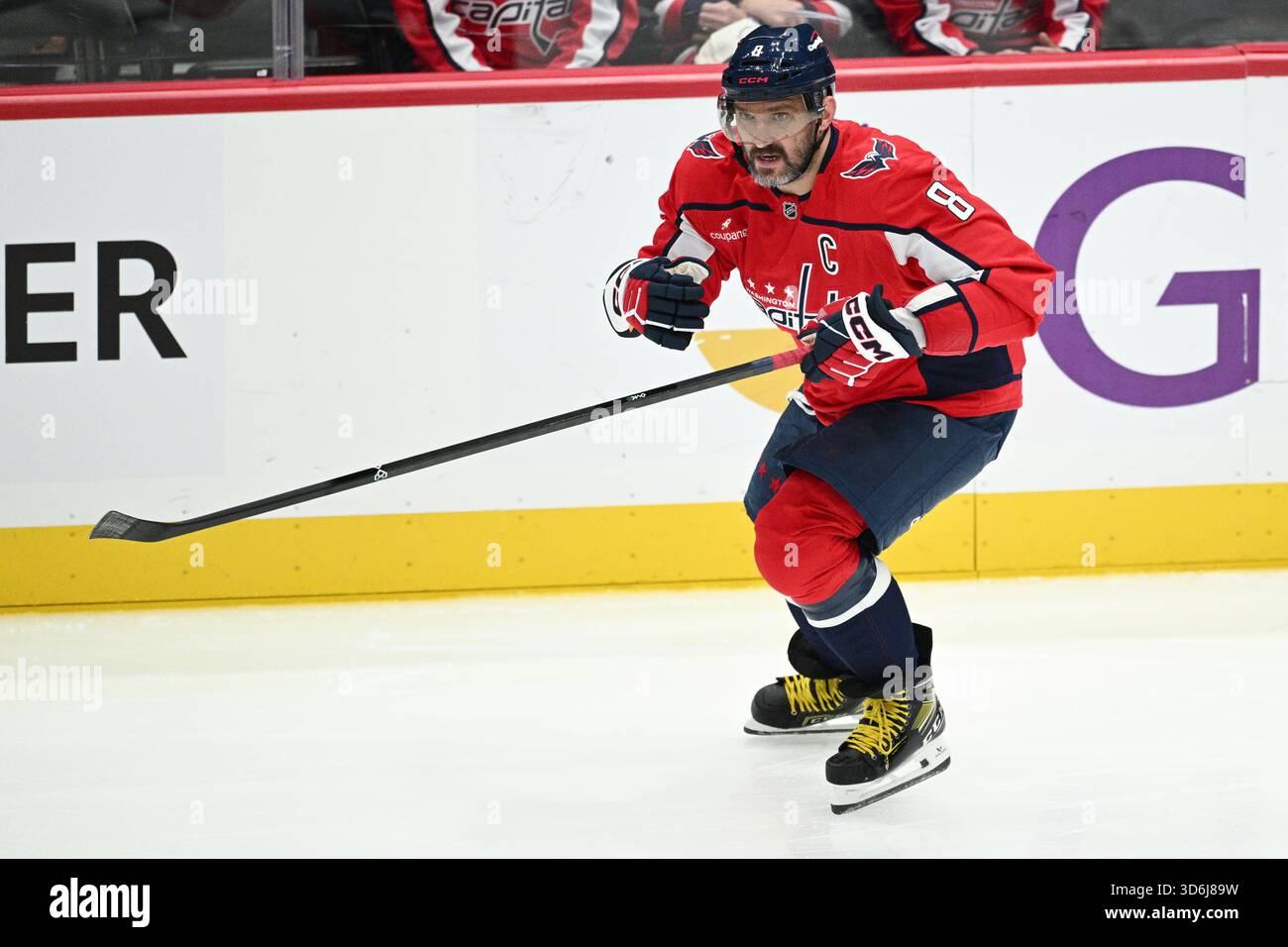 Washington Capitals left wing Alex Ovechkin (8) in action during the ...