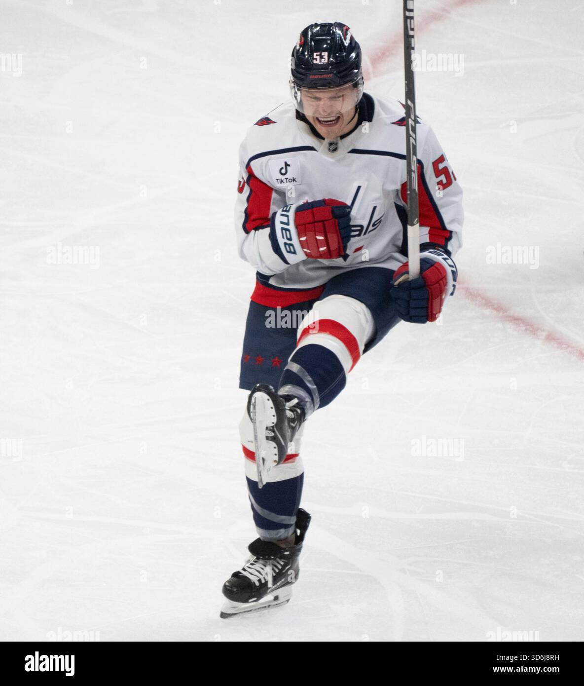Washington Capitals' Ethen Frank reacts after his goal against Montreal ...