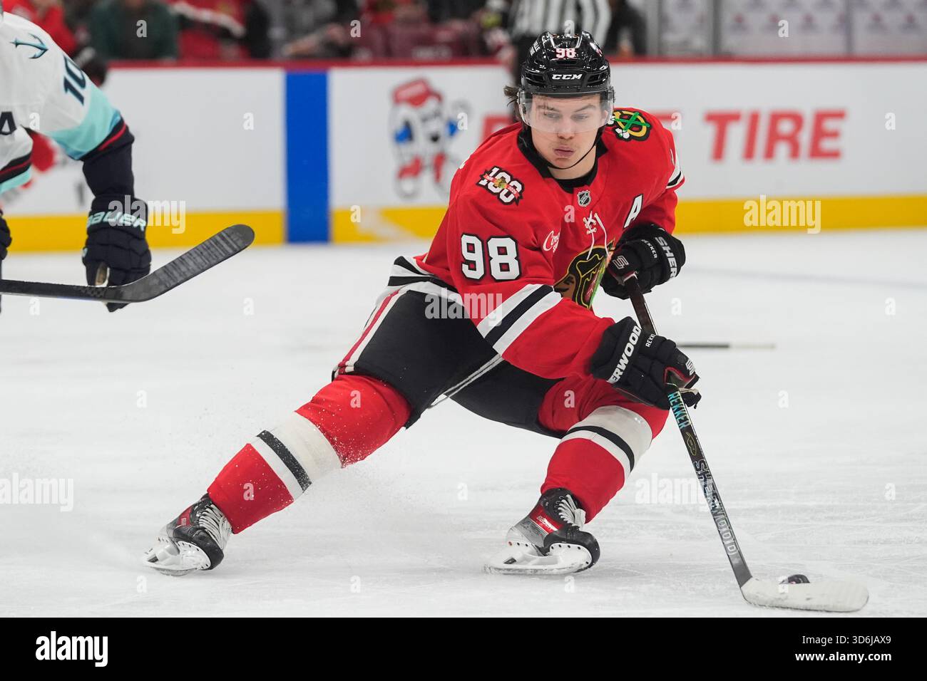 Chicago Blackhawks center Connor Bedard (98) handles the puck during ...