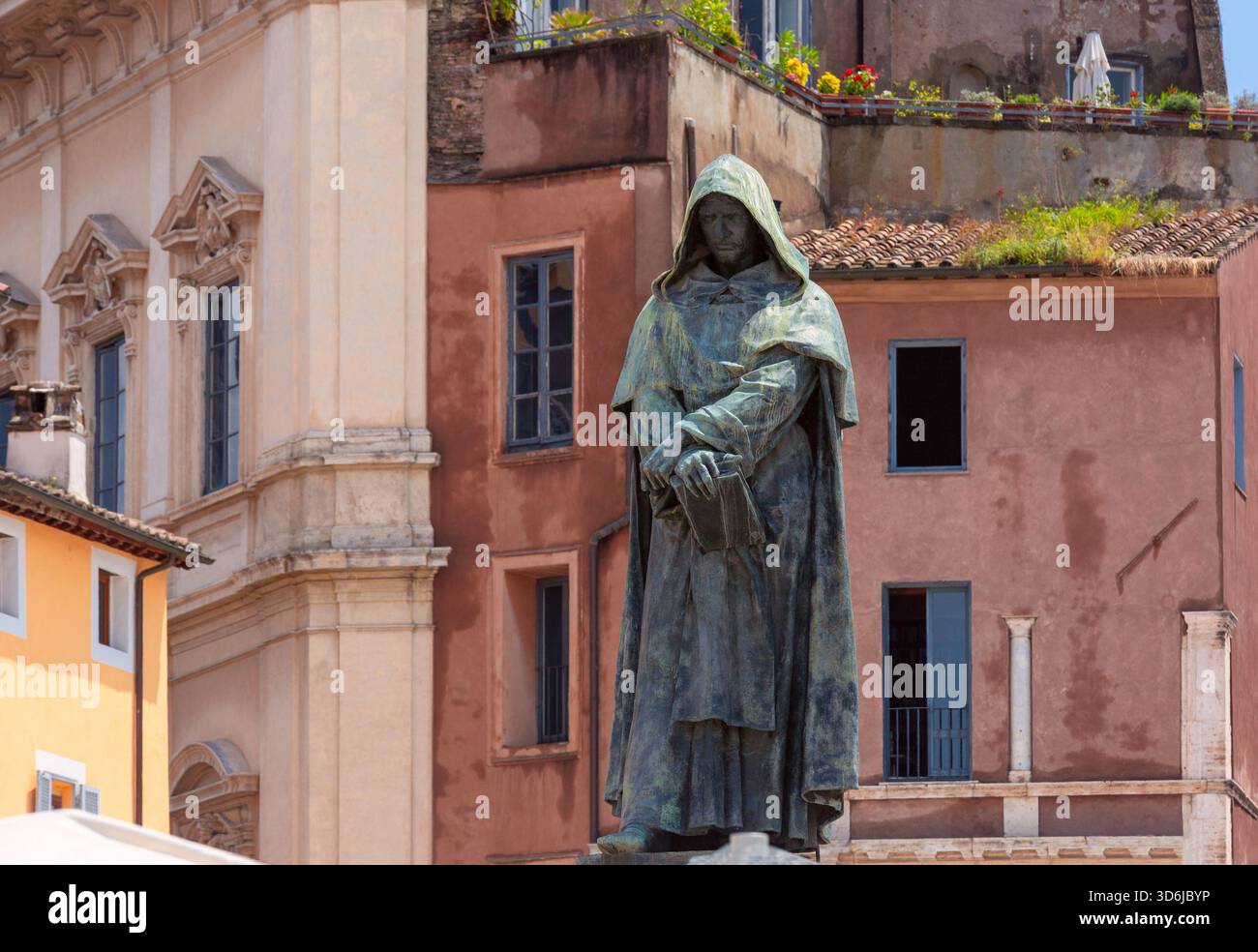 Monument to Giordano Bruno at Campo de Fiori surrounded by buildings in ...