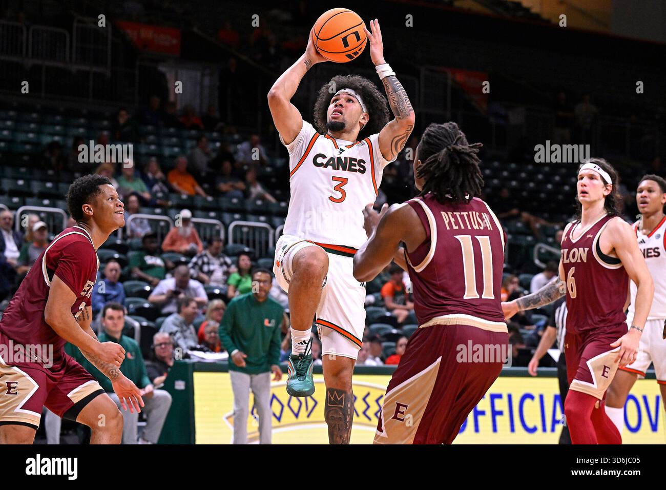 CORAL GABLES, FL - NOVEMBER 20: Miami guard Tre Donaldson (3) puts up a ...