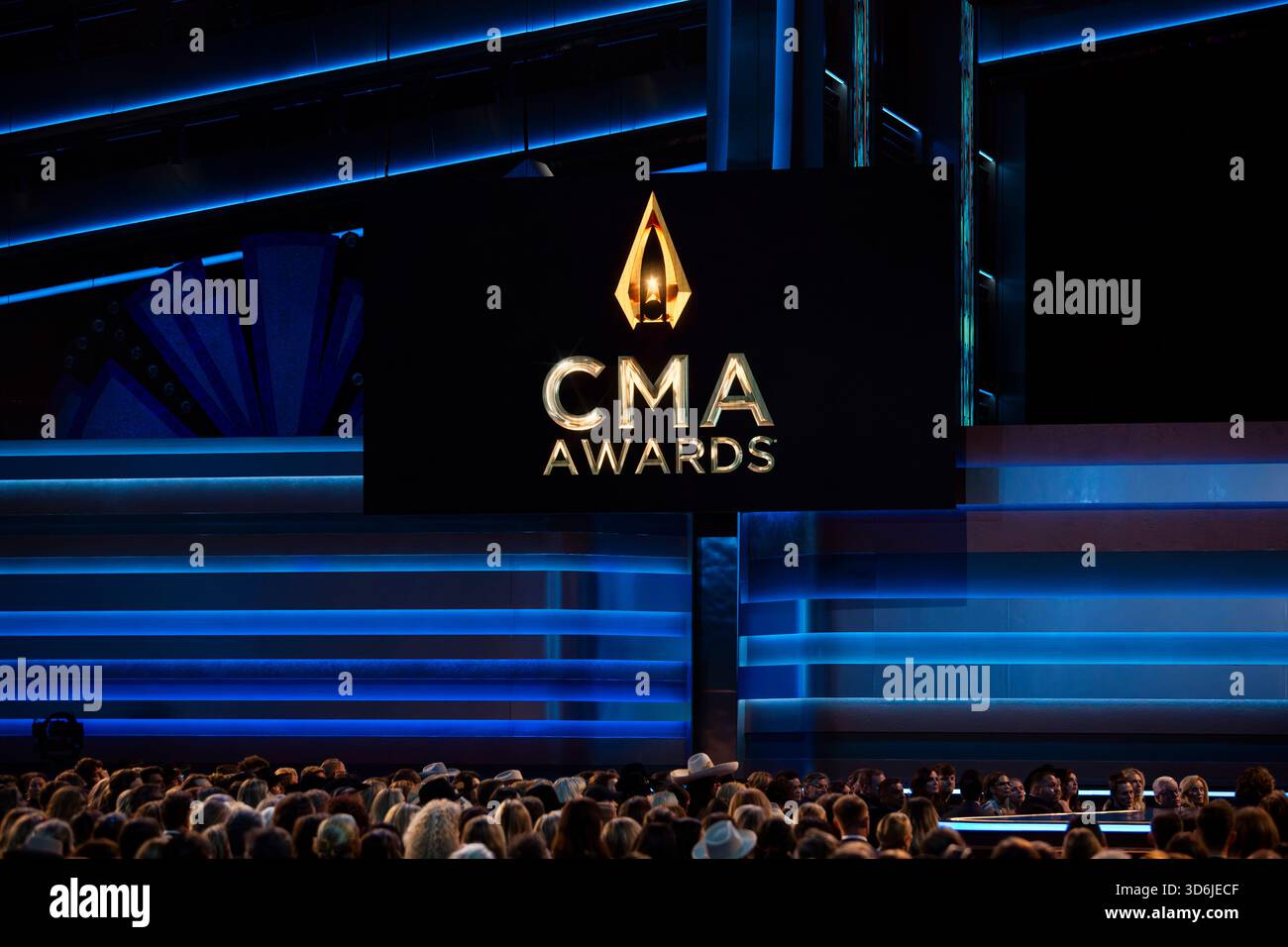 View of the CMA Awards sign and a silhouette of the crowd during the ...