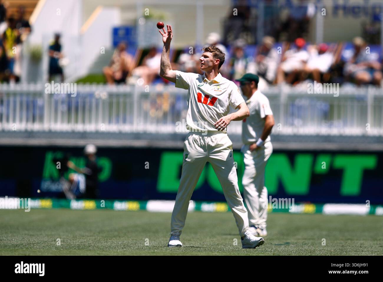 Australia's Brendan Doggett collects the ball as he prepares to bowl ...
