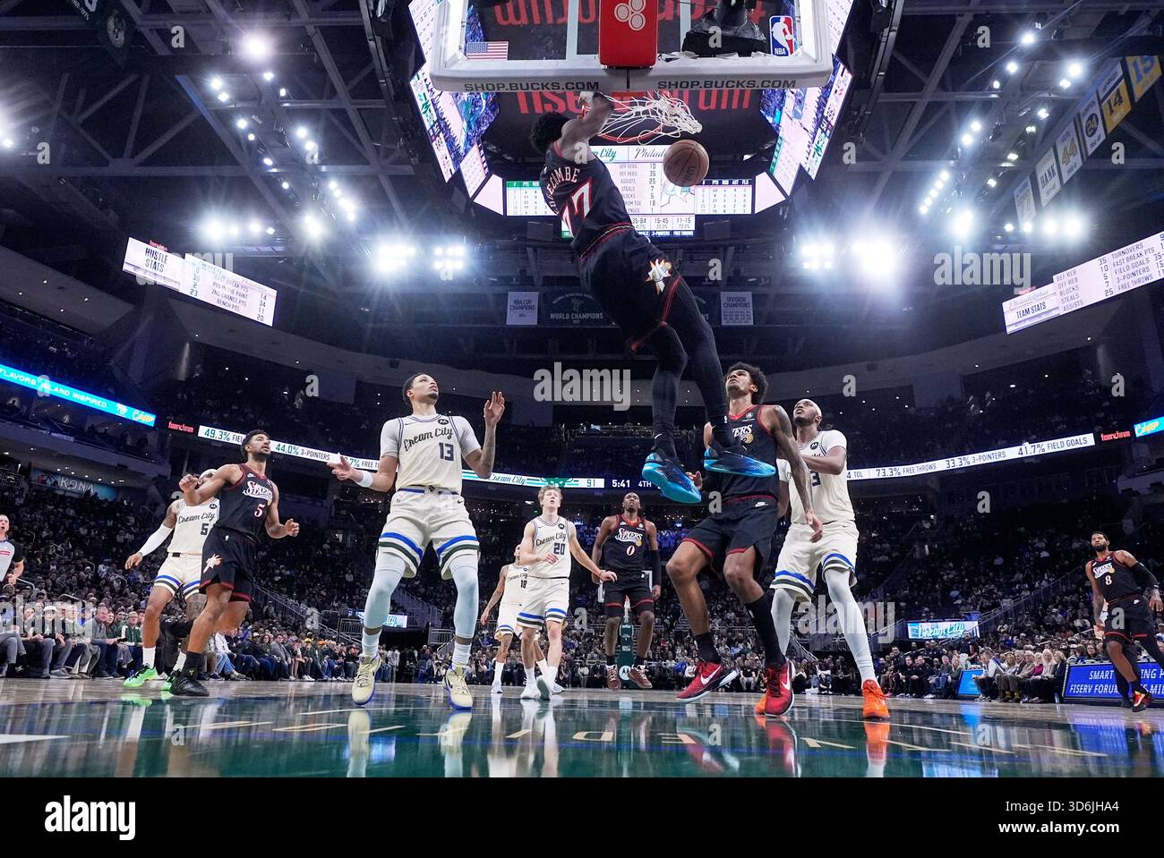 Philadelphia 76ers' VJ Edgecombe dunks during the second half of an NBA ...