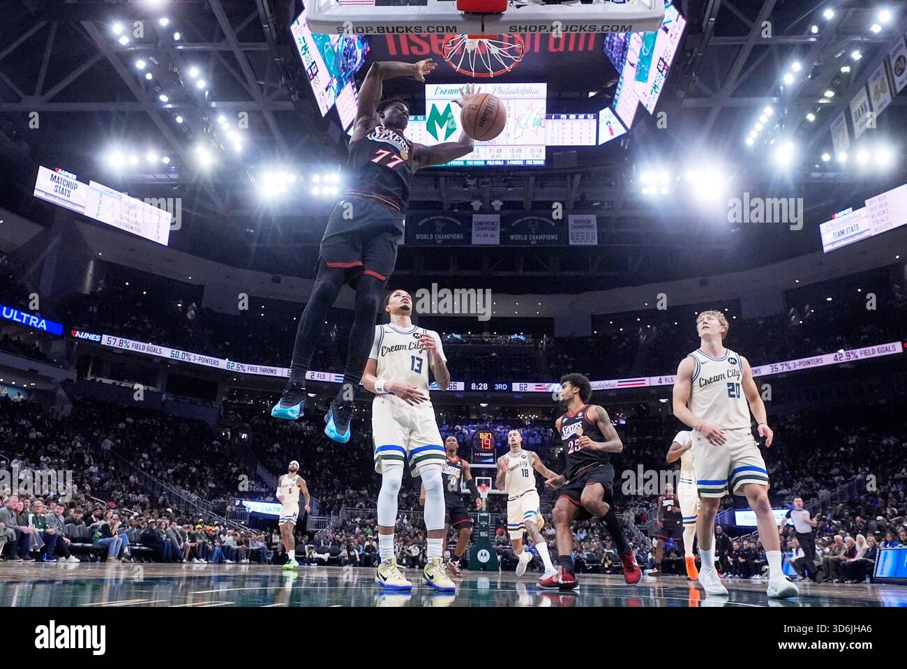 Philadelphia 76ers' VJ Edgecombe dunks during the second half of an NBA ...
