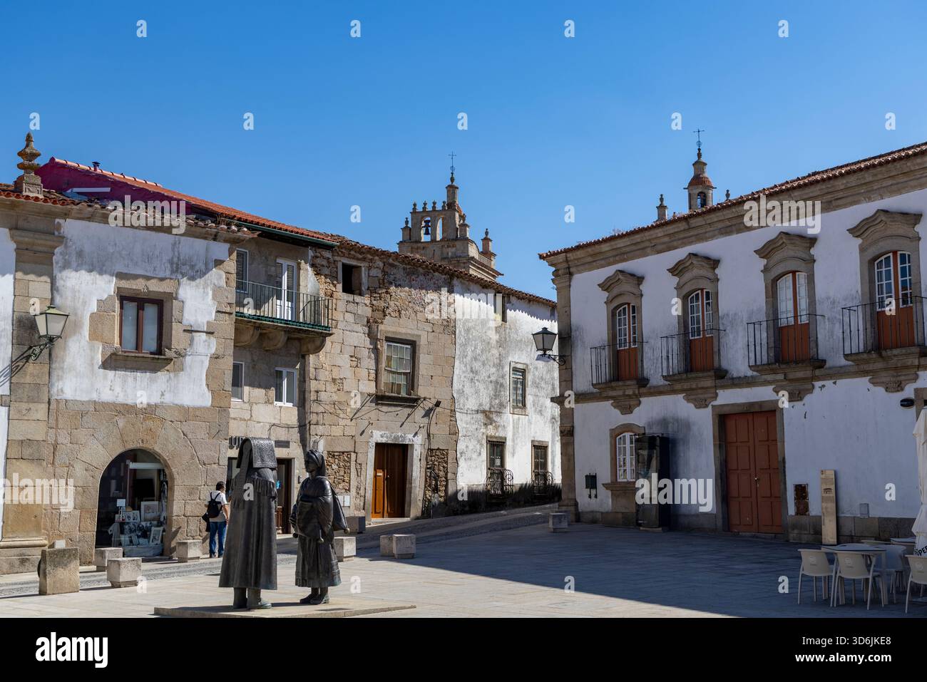 Miranda do Douro city in Portugal, view of main square with monument to ...