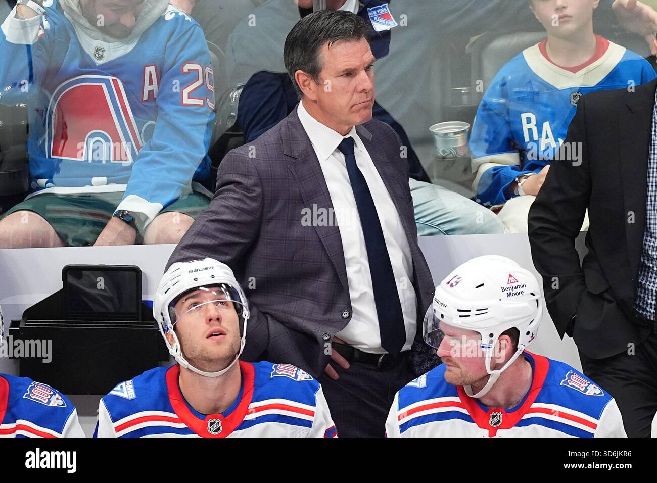 New York Rangers head coach Mike Sullivan looks on from the team box in ...
