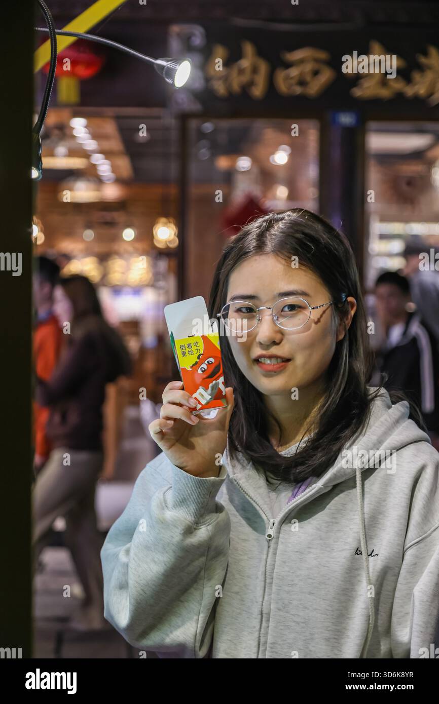 Tourists stroll in Shantang Street at night in Suzhou City, east China ...
