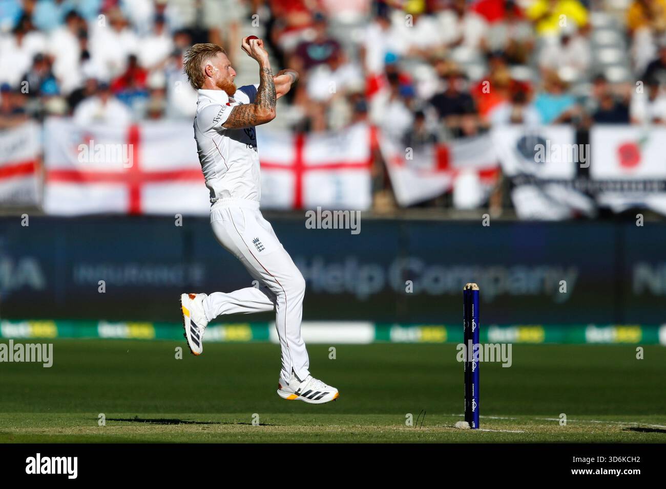 England's captain Ben Stokes bowls a delivery during the first Ashes ...