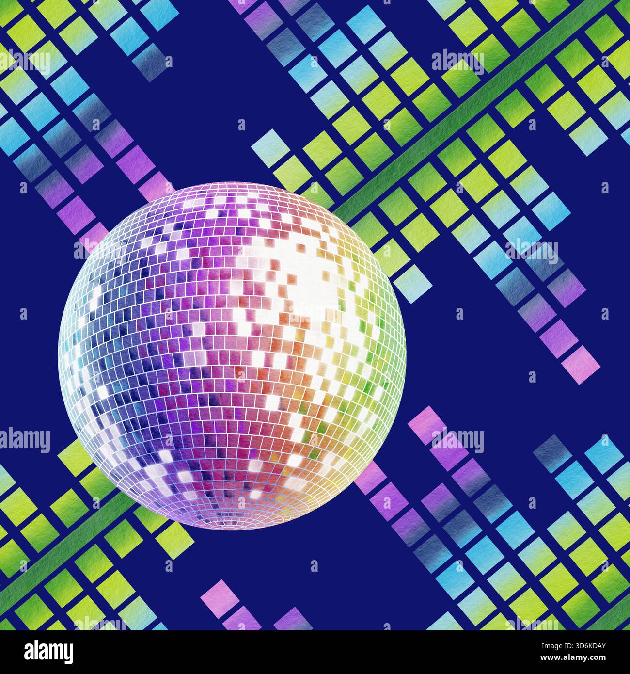 Retro disco ball and music equalizer in rainbow color in the style of ...