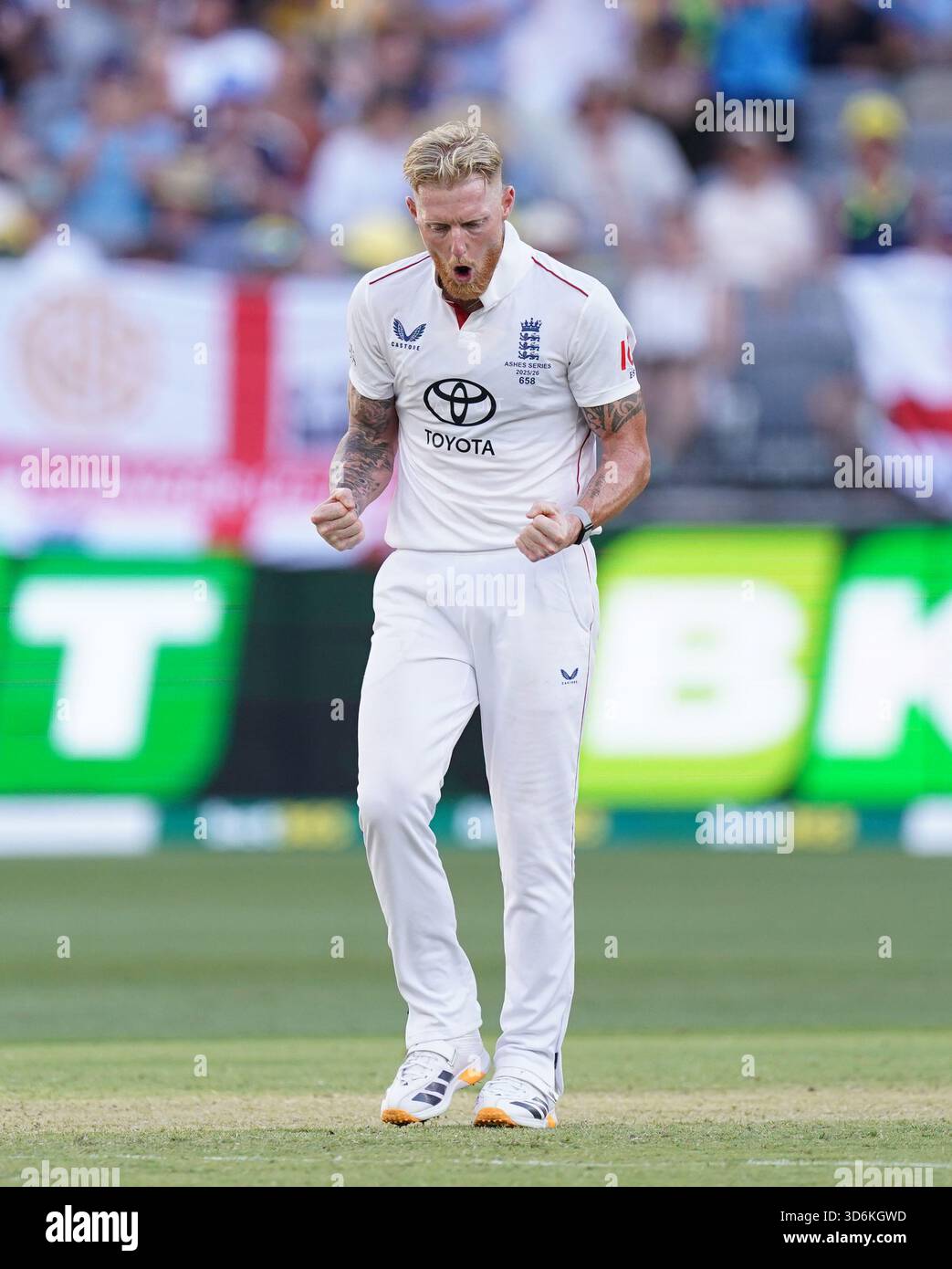 England's Ben Stokes celebrates taking the wicket of Australia's ...