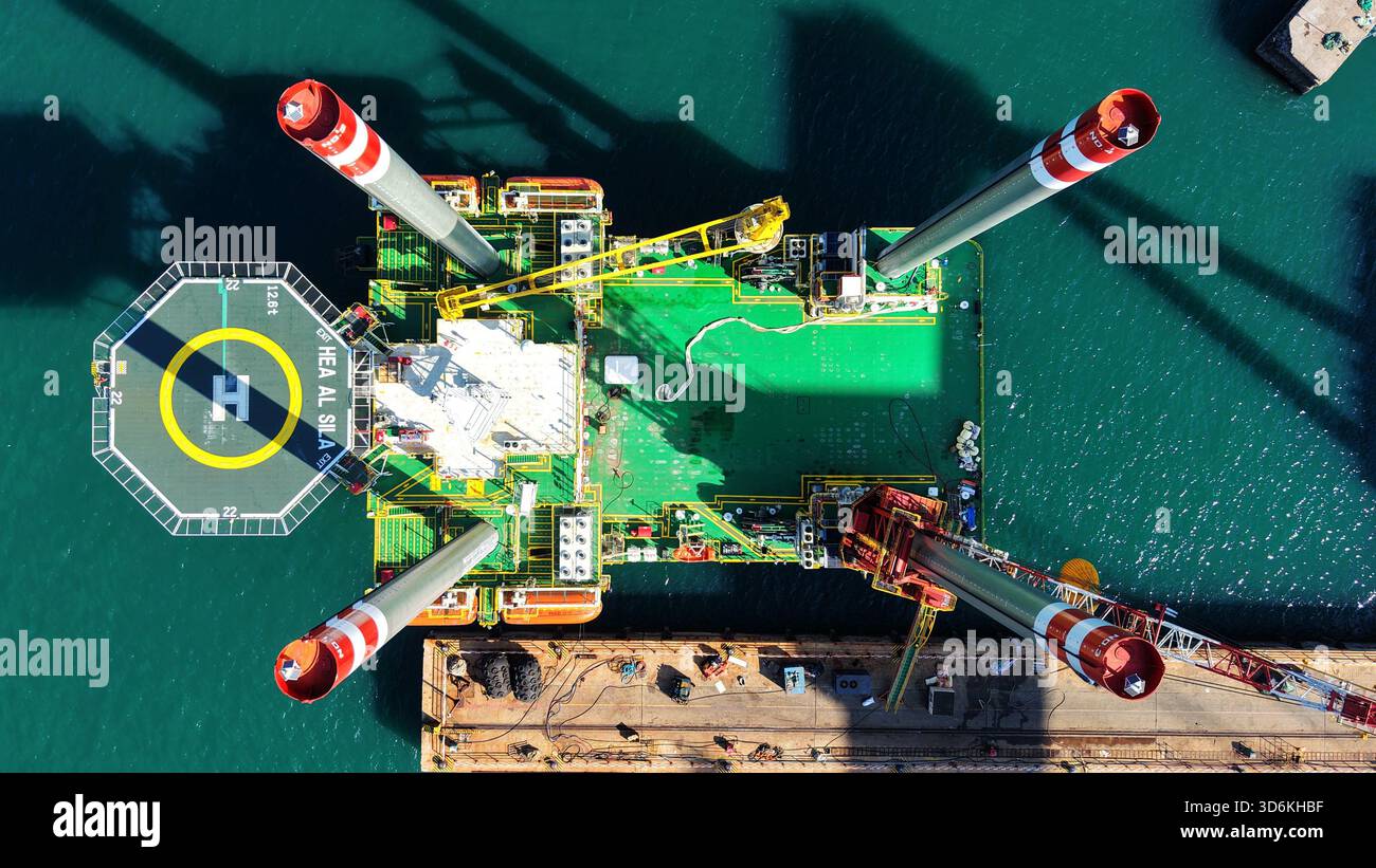 Aerial photo shows the Haixi Bay ship-building base in Qingdao City ...