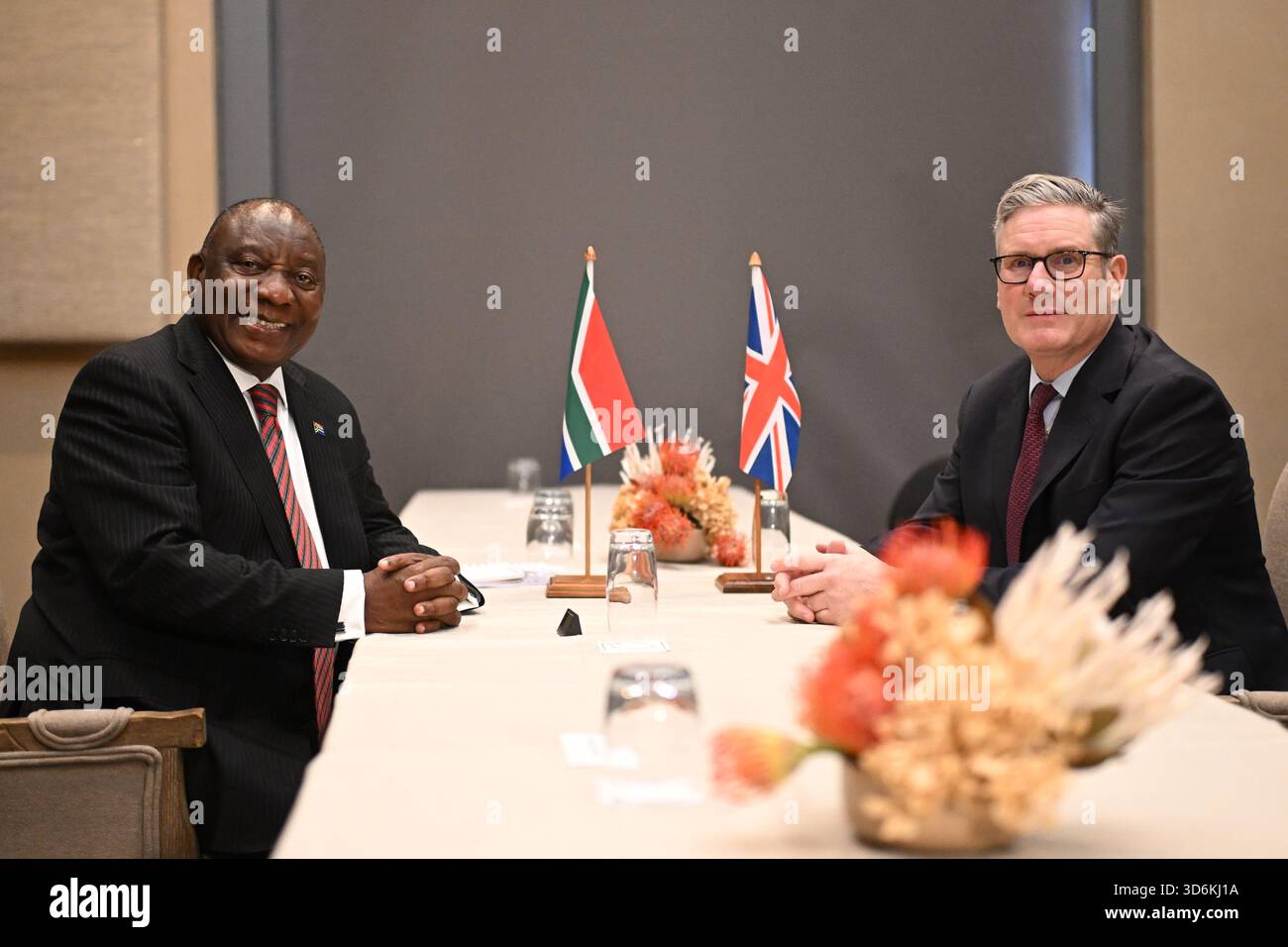 Prime Minister Sir Keir Starmer (right) with South Africa's President ...