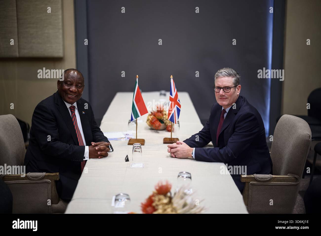 Prime Minister Sir Keir Starmer (right) with South Africa's President ...