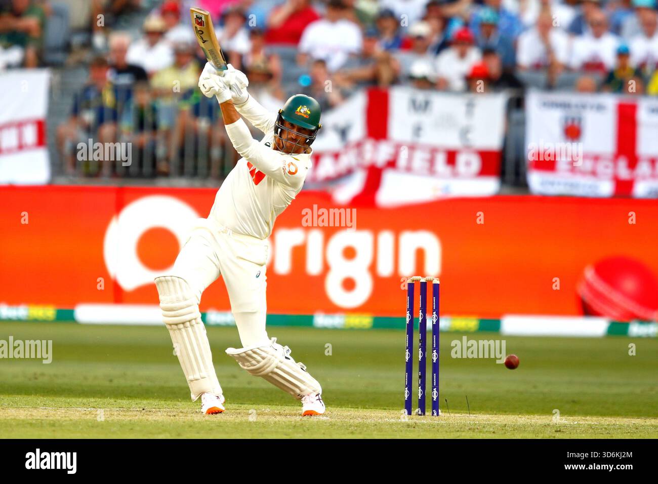 Australia's Mitchell Starc bats during the first Ashes cricket test ...